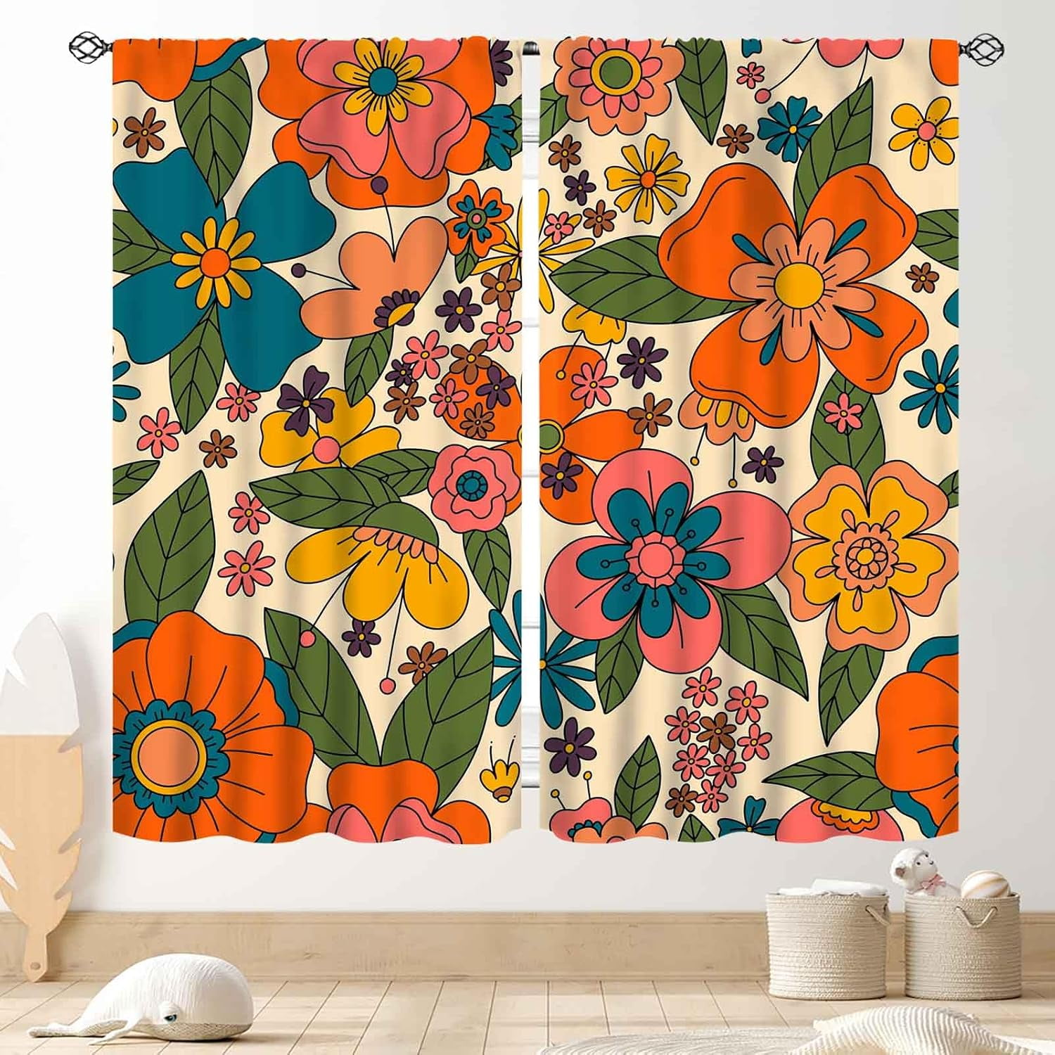 Funky Floral Curtains, Retro Vintage 60S 70S Hippie Groovy Boho Floral ...