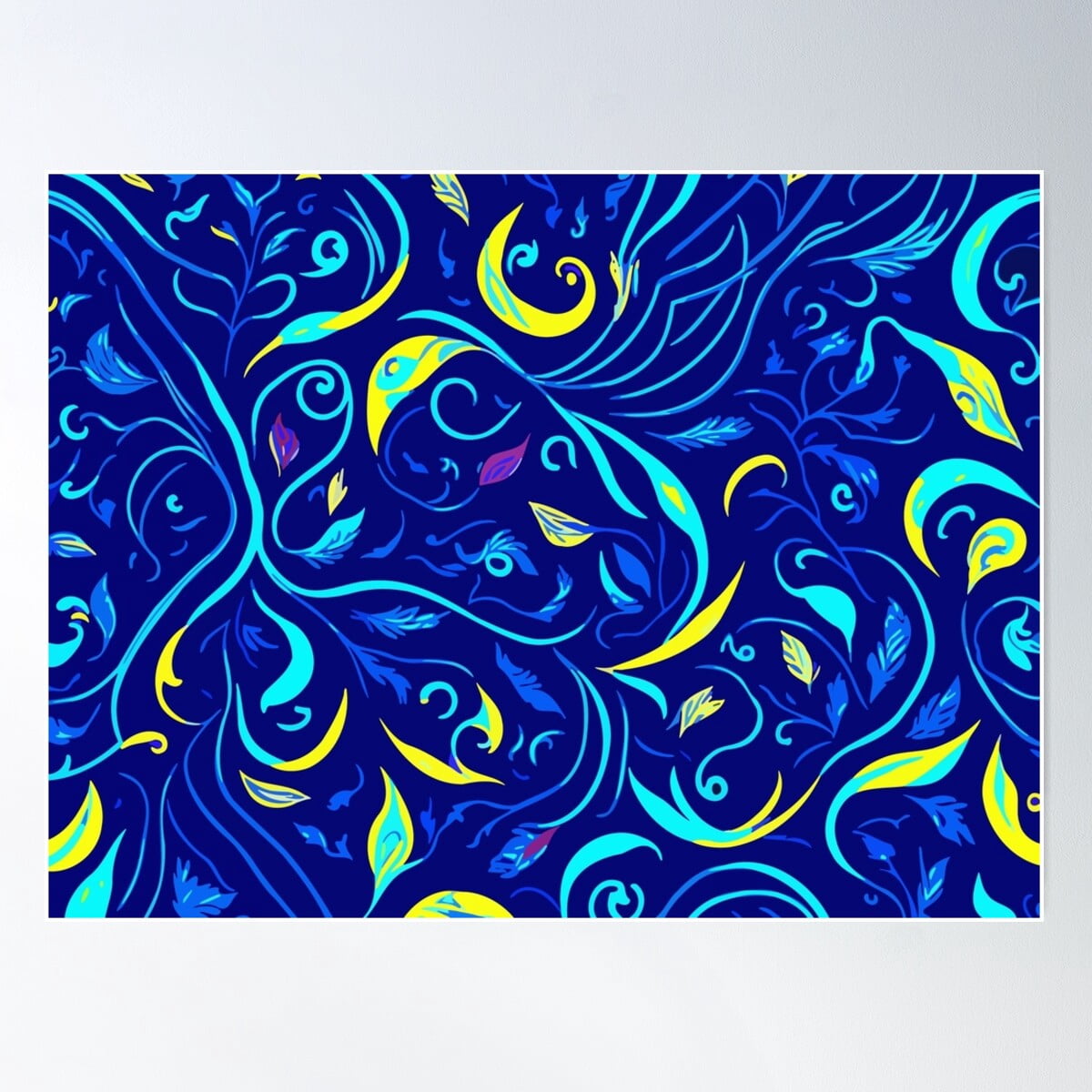 Funky Floral Pattern Design Poster Wall Art, Modern Wall Decor For ...