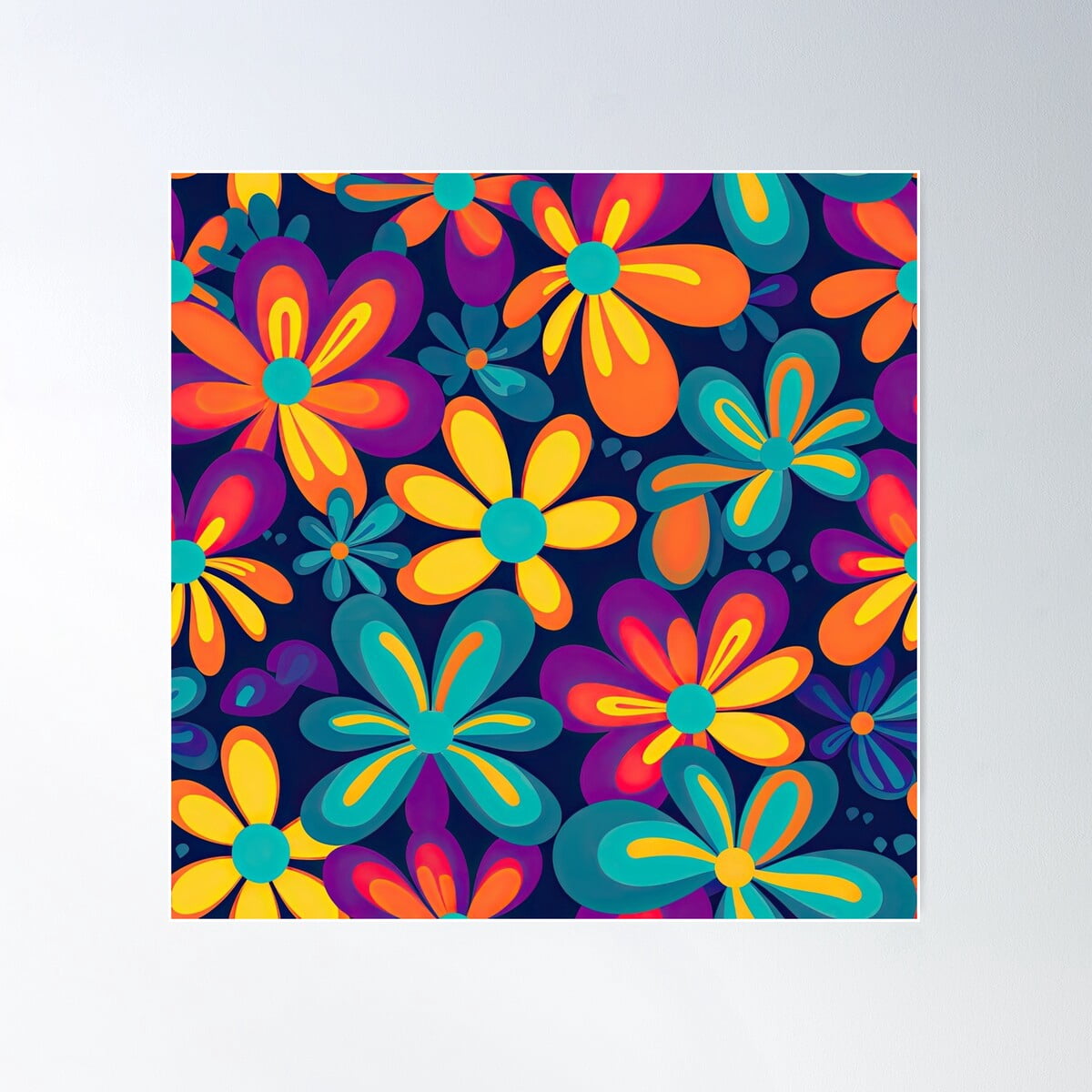 Funky Florals Poster Wall Art, Modern Wall Decor For Living Room ...