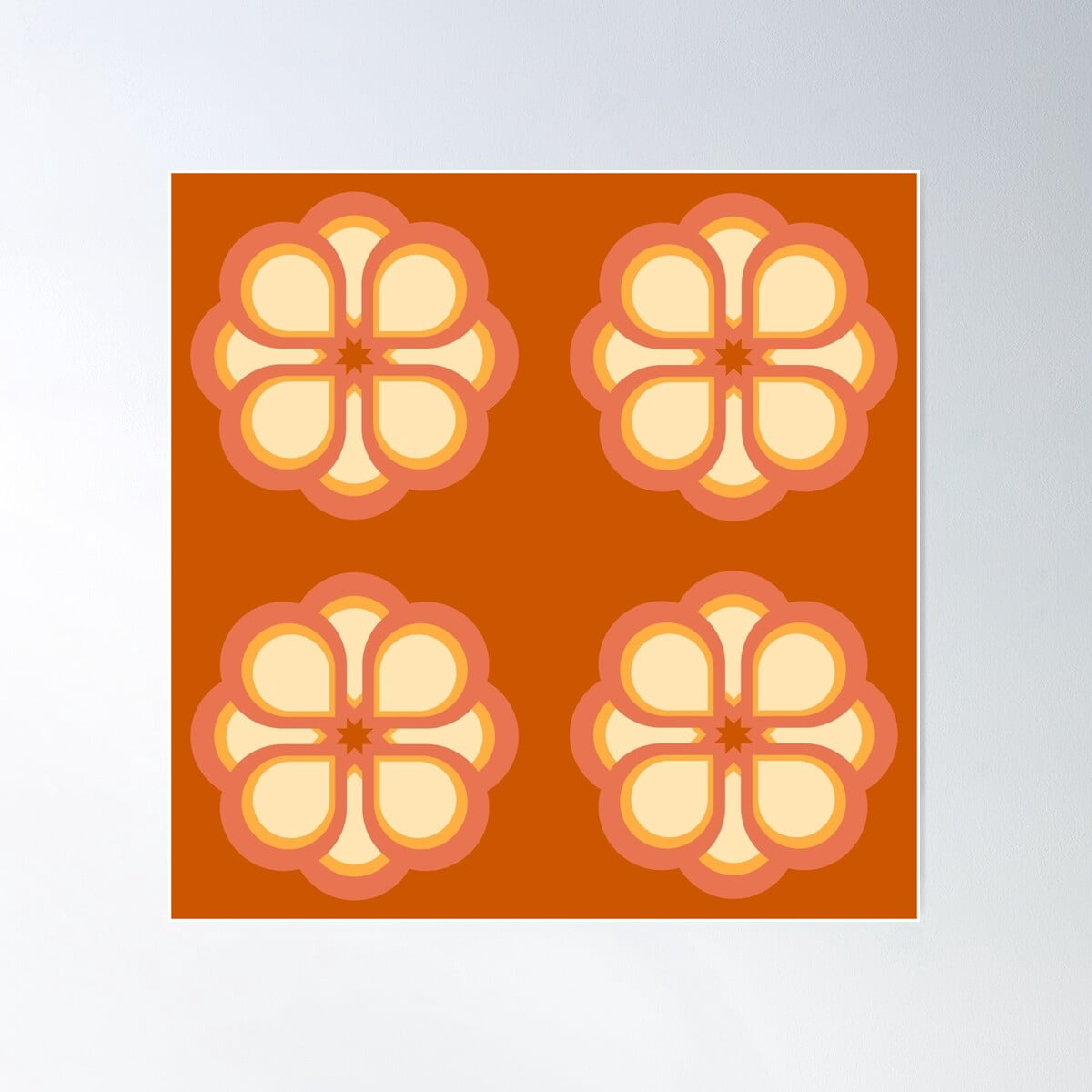 Funky Flower Pattern Orange And White Poster Wall Art, Modern Wall ...