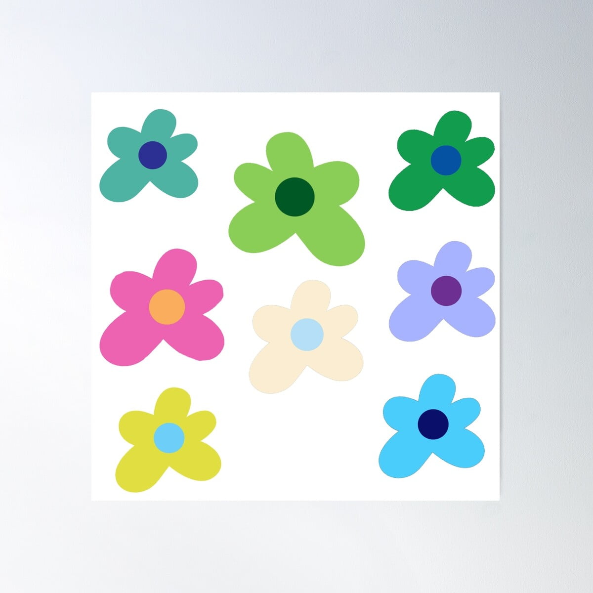 Funky Flower Pattern Poster Wall Art, Modern Wall Decor For Living Room ...