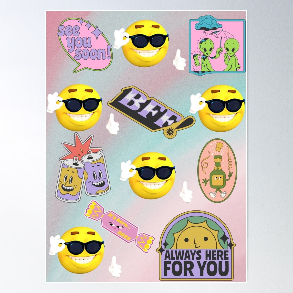 Funky Friendship Pattern Poster Wall Art, Modern Wall Decor For Living ...