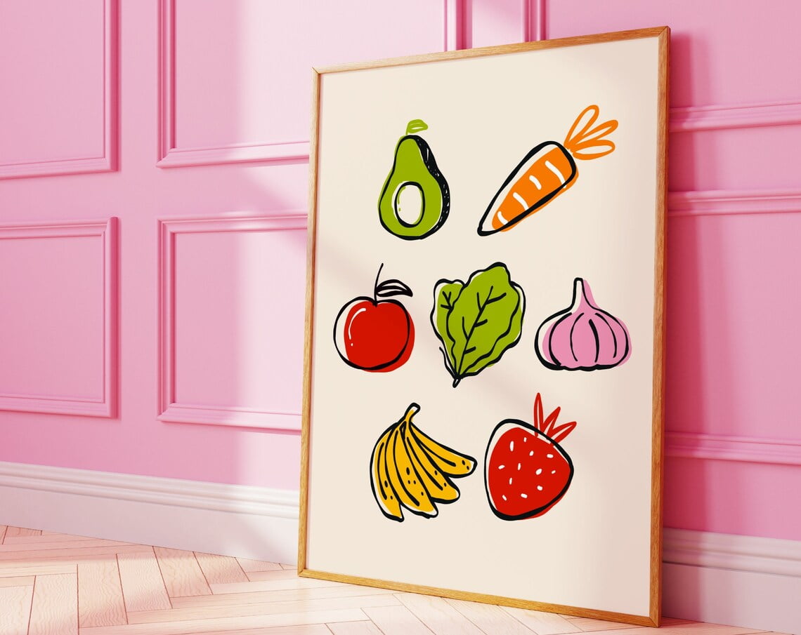 Funky Fruits And Veggies Poster • Fun Pop Art Kitchen Prints • Cute ...