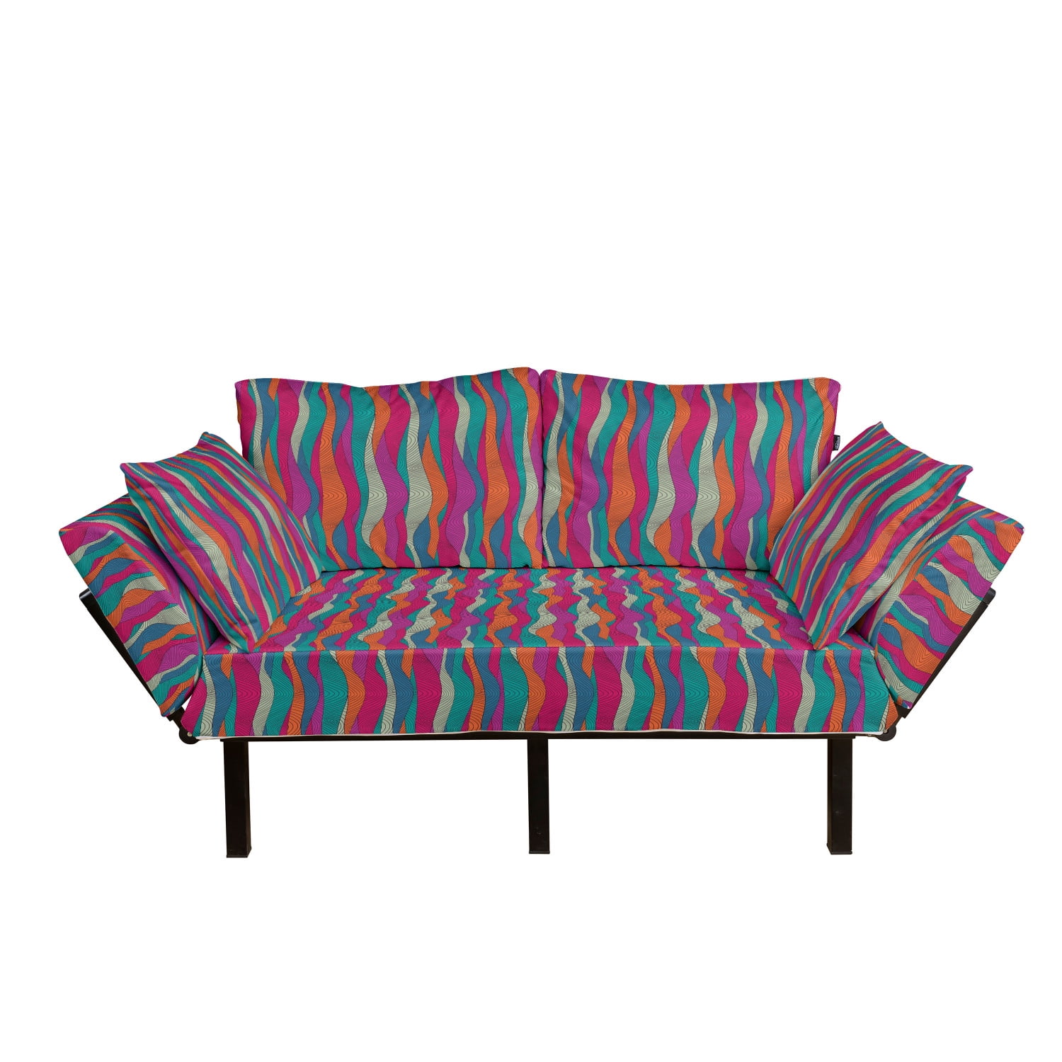 Funky Futon Couch, Abstract Pastel Quirky Geometric Wave Stripes Forms ...