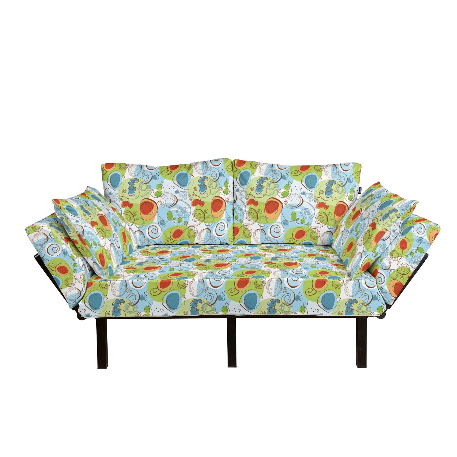 Funky Futon Couch, Whimsical Fun Pattern with Random Swirls Spirals ...