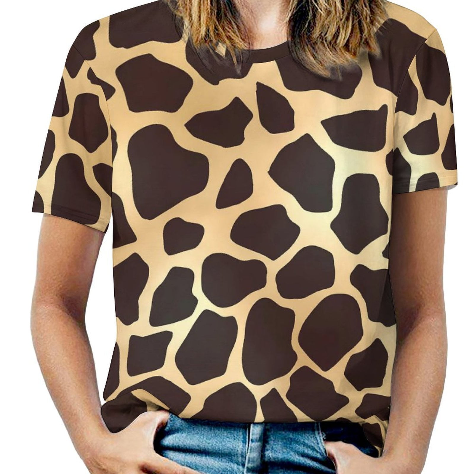 Funky Giraffe Print T Shirt O Neck Blue and White Over T Shirts ...