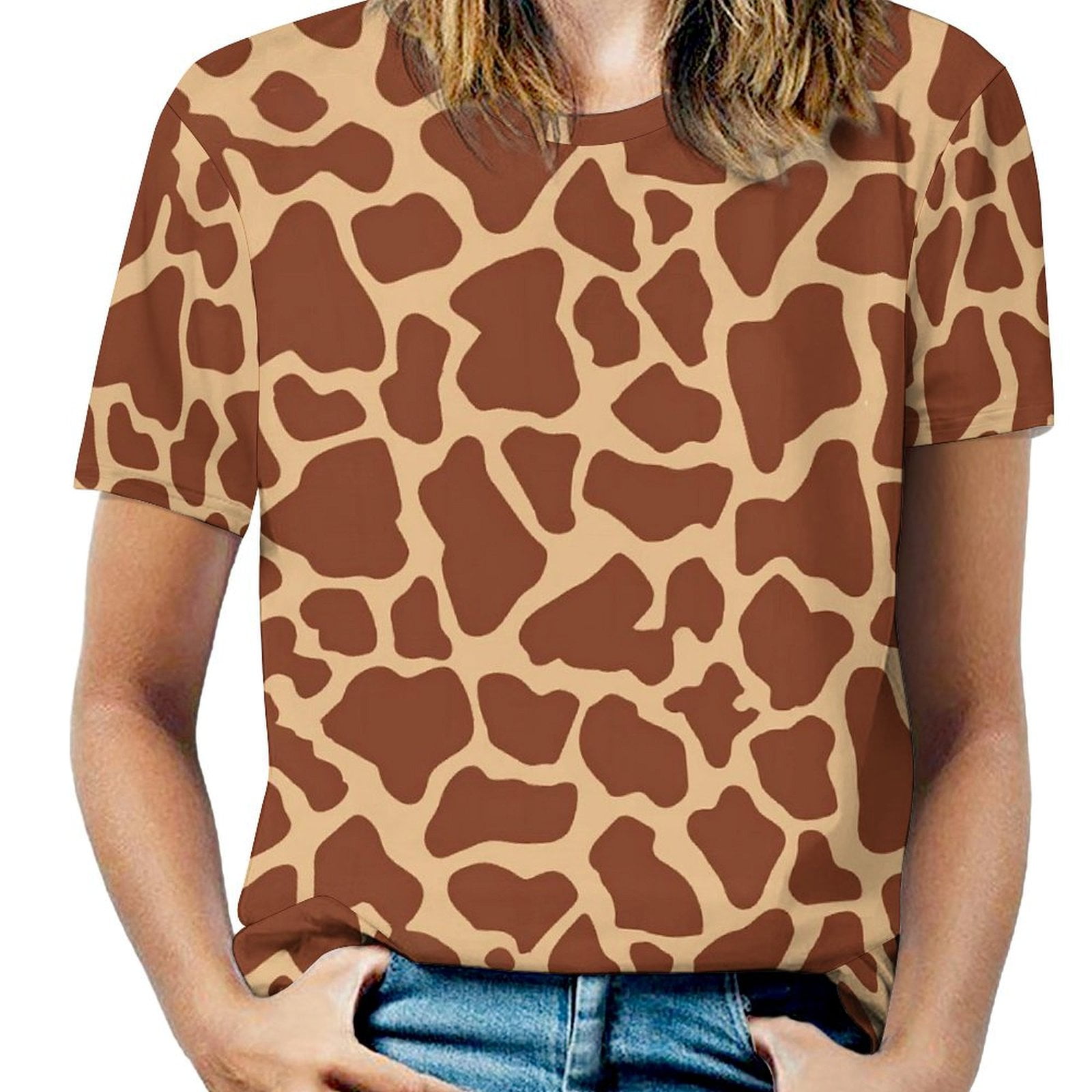 Funky Giraffe Print T Shirt O Neck Blue and White Over T Shirts ...