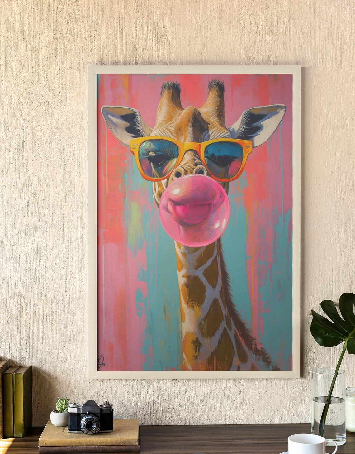 Funky Giraffe Wall Art Giraffe With Bubble Gum & Sunglasses Colorful ...