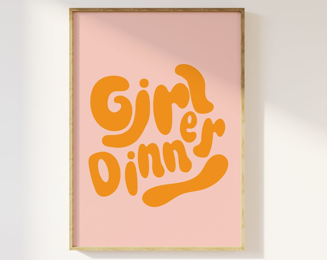 Funky Girl Dinner Pink And Orange Typography Print - Girly Trendy ...
