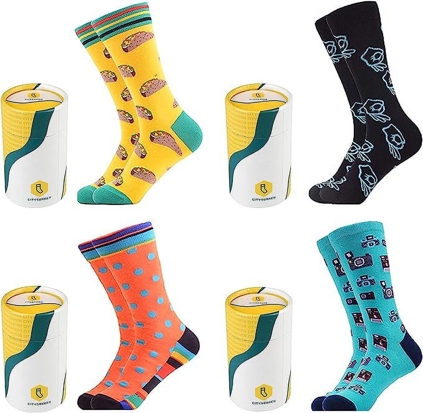 Blue Block Factory Funky Jazzy Dress Crew Socks 4 Pack - Comfortable ...