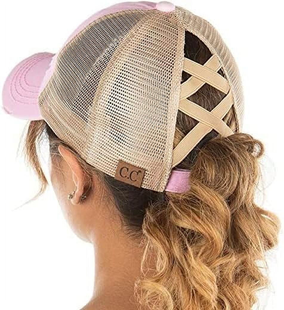 Funky Junque Funny Ponytail Hat for Women, Criss Cross Messy Bun Ball Cap Adjustable Distressed ...