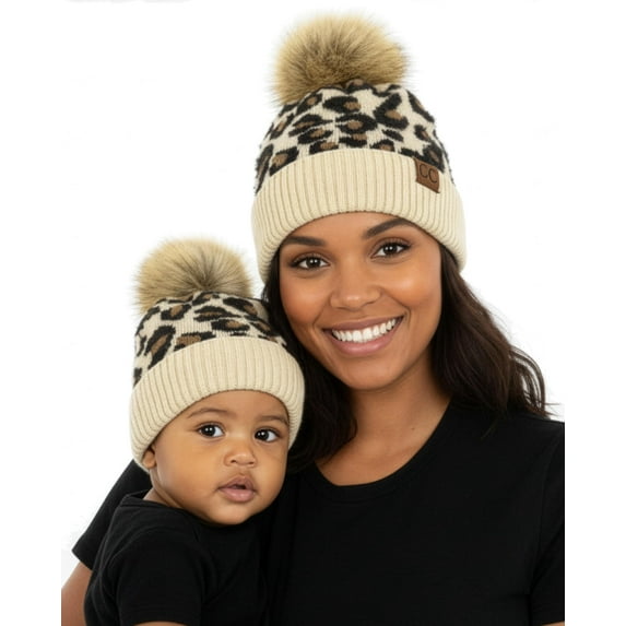 Funky Junque Mommy & Me Pom Beanies – Mama & Baby Mini Matching Winter Outfits, Mom & Newborn ...