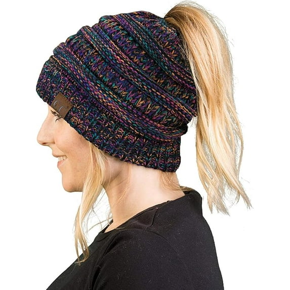 Funky Junque Ponytail Beanie for Women - Winter Ponyback Hat Soft ...