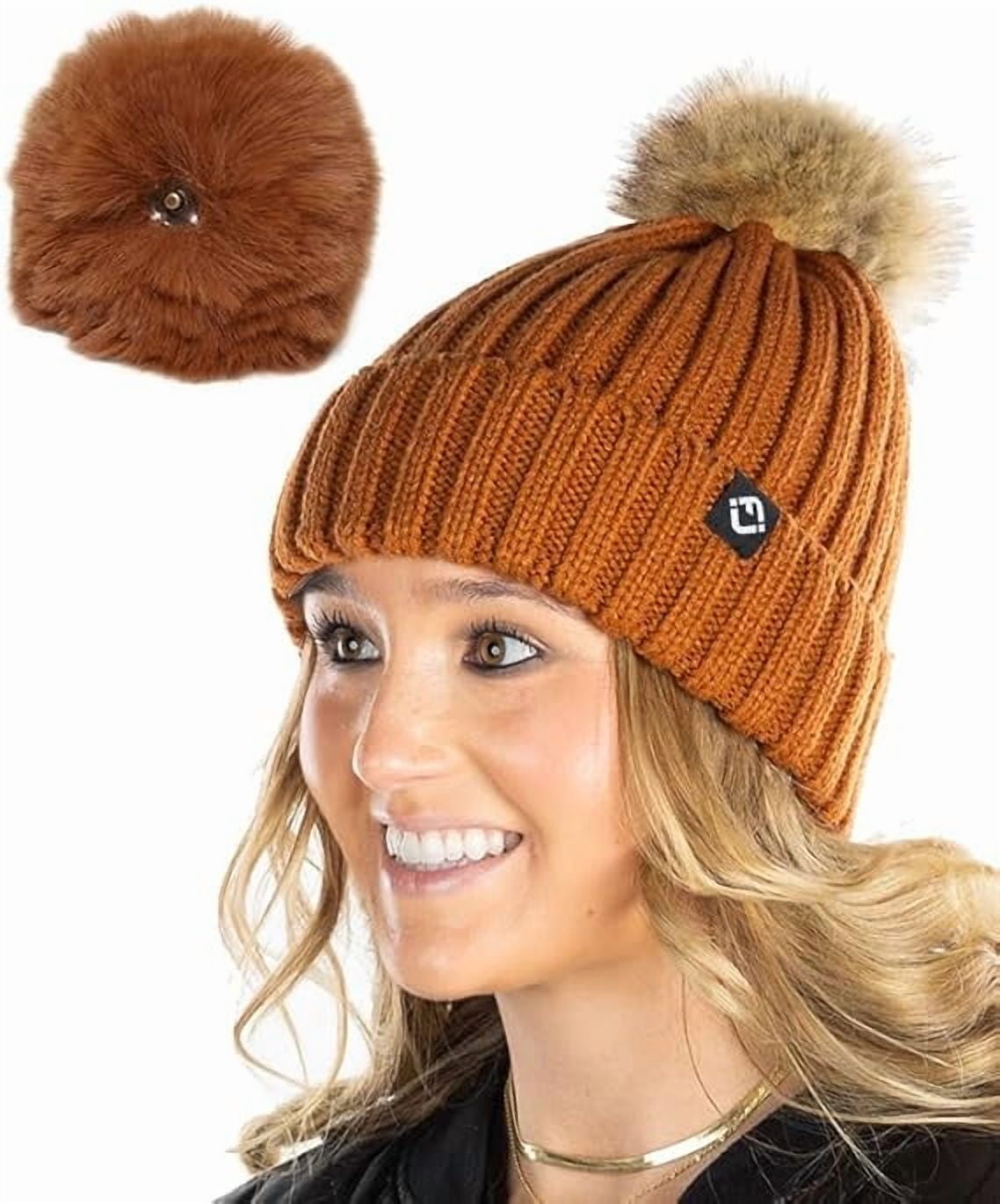 Funky Junque Ribbed Knit Detachable Pom Beanie - Rust - Walmart.com