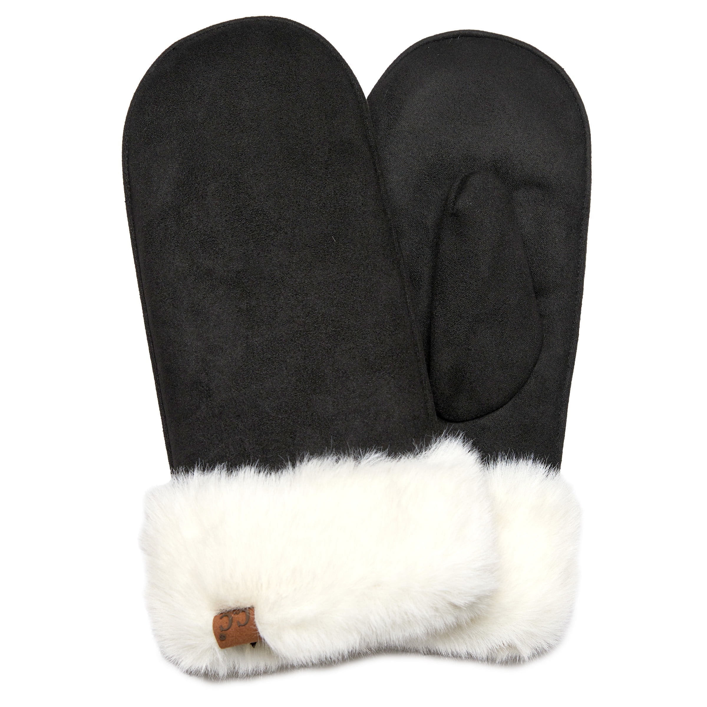 Funky Junque Suede Mitten w/ Faux Fur Cuff - Black/Ivory - Walmart.com
