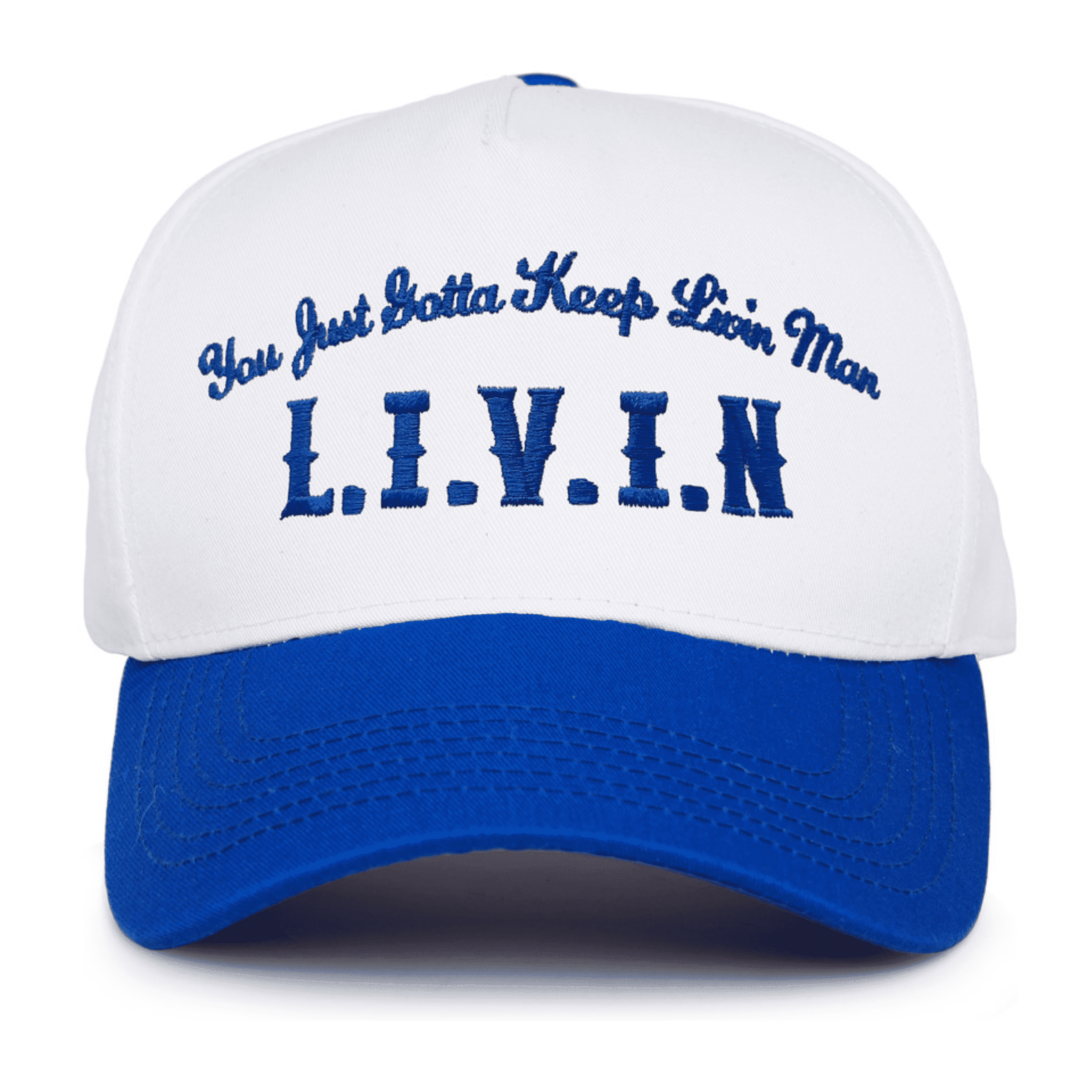 Funky Junque Two Tone Vintage Snapback Hat - L.I.V.I.N - White/Royal ...
