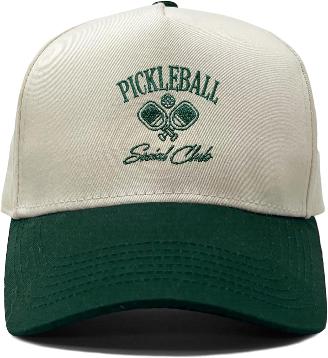 Funky Junque Two Tone Vintage Snapback Trucker Hat - Pickleball Social Club - Forest/Beige ...