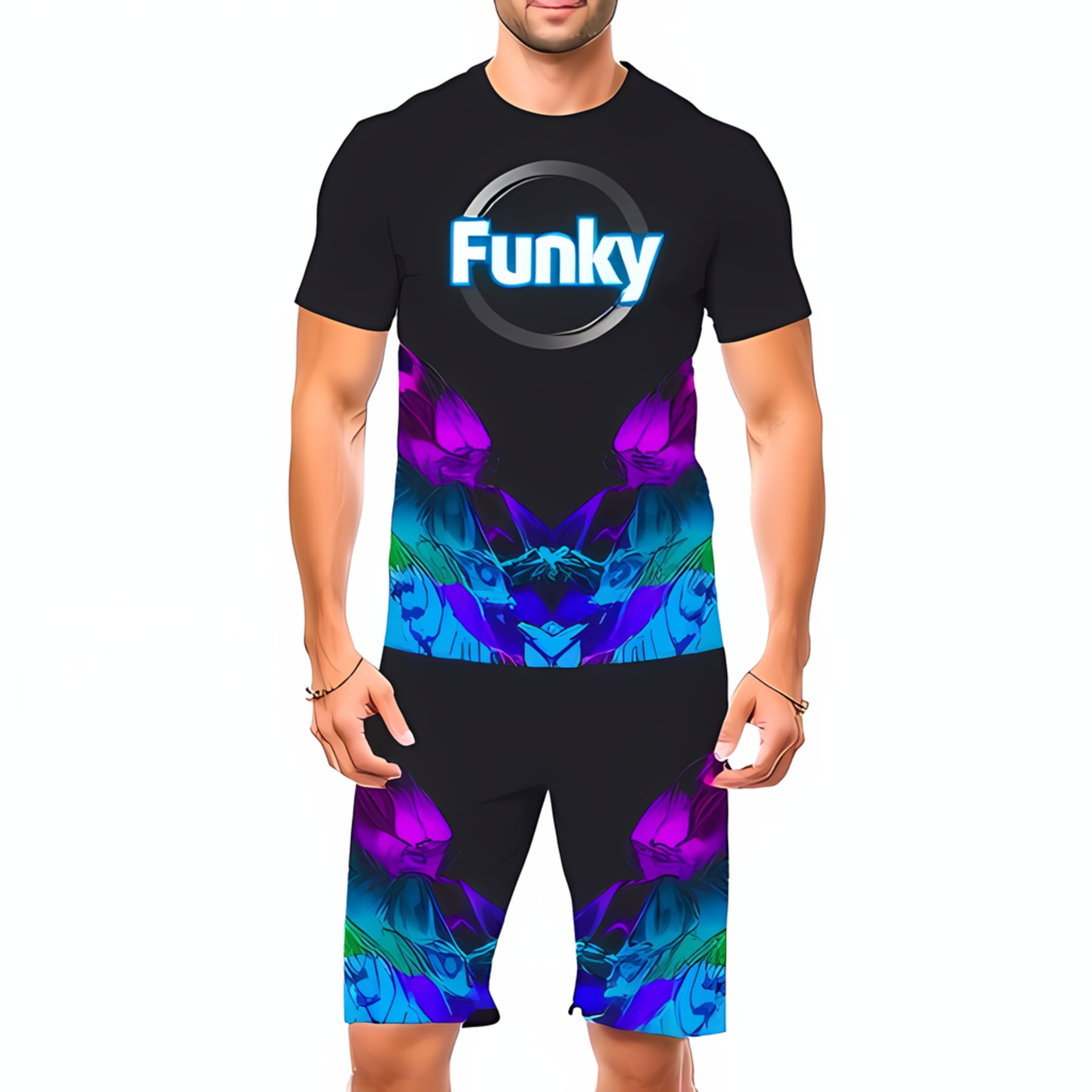 Funky Kaleidoscopic Graphic T-Shirt and Shorts Set - Vibrant ...