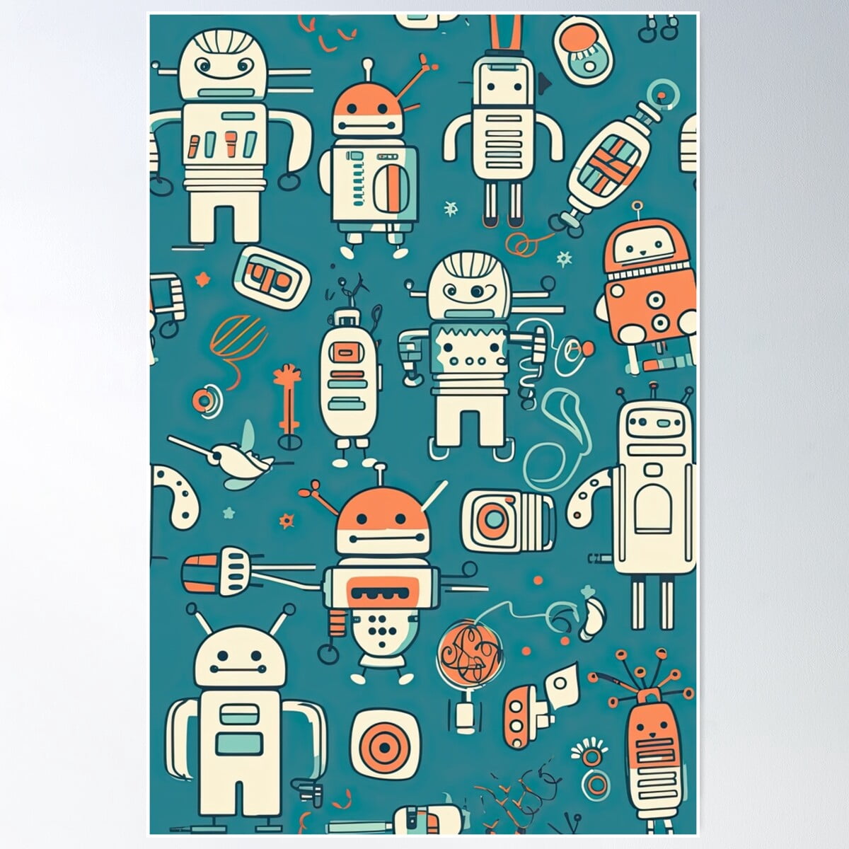 Funky Little Robots Poster Wall Art, Modern Wall Decor For Living Room ...