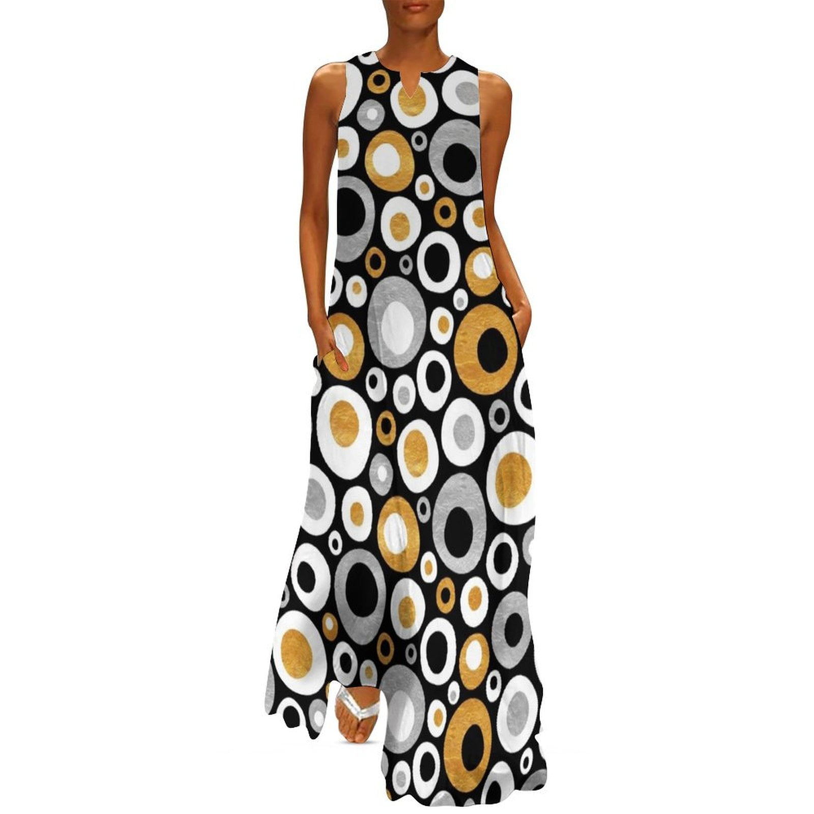 Funky Mid Ctury Modern Circles - Gold Silver Black White Long Dress ...