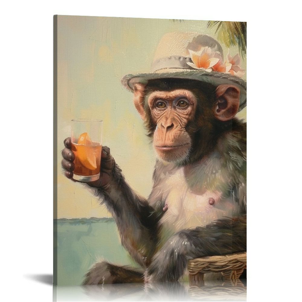Funky Monkey Cocktail Canvas Wall Art, retro bar aesthetic poster, cute ...