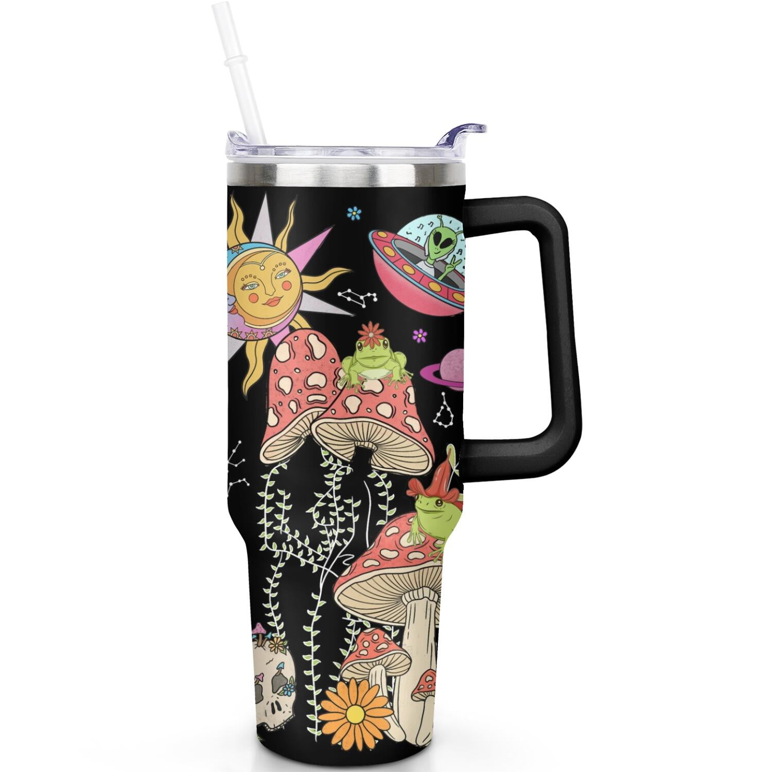 Funky Mushroom Art Large 40oz Cold Drink Cup Double Wall Stainless ...