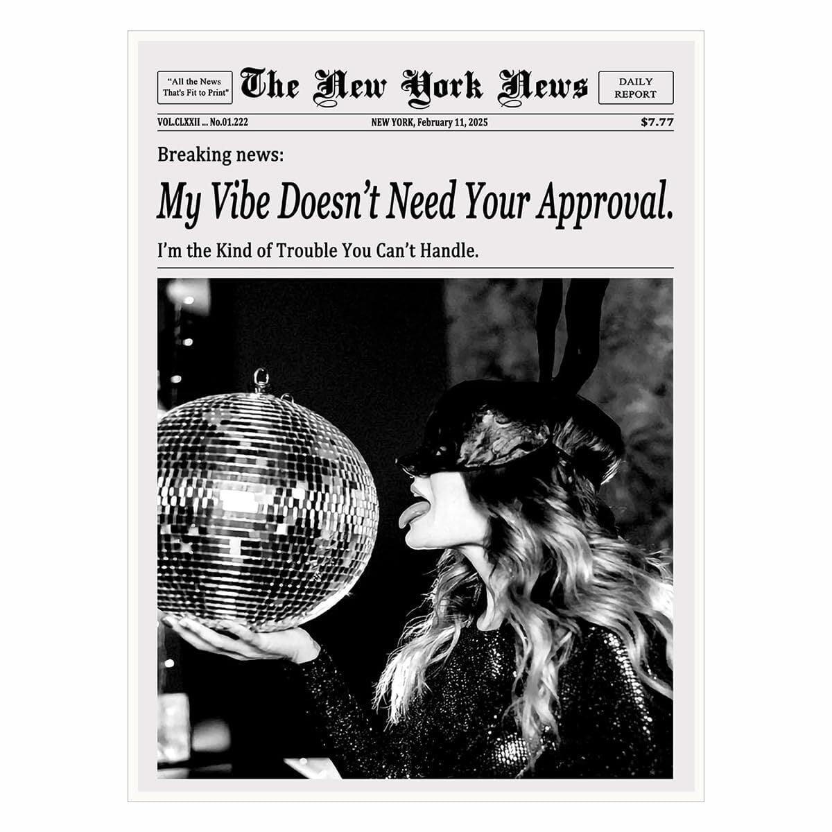 Funky New York Newspaper Print Wall Art My Vibe Doesn't Need Your ...