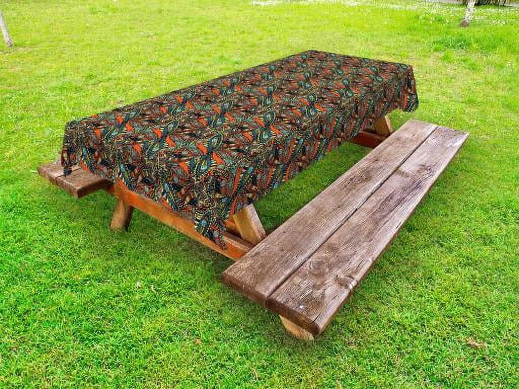 Funky Outdoor Tablecloth, Abstract Hand Drawn Style Waves Pattern with ...