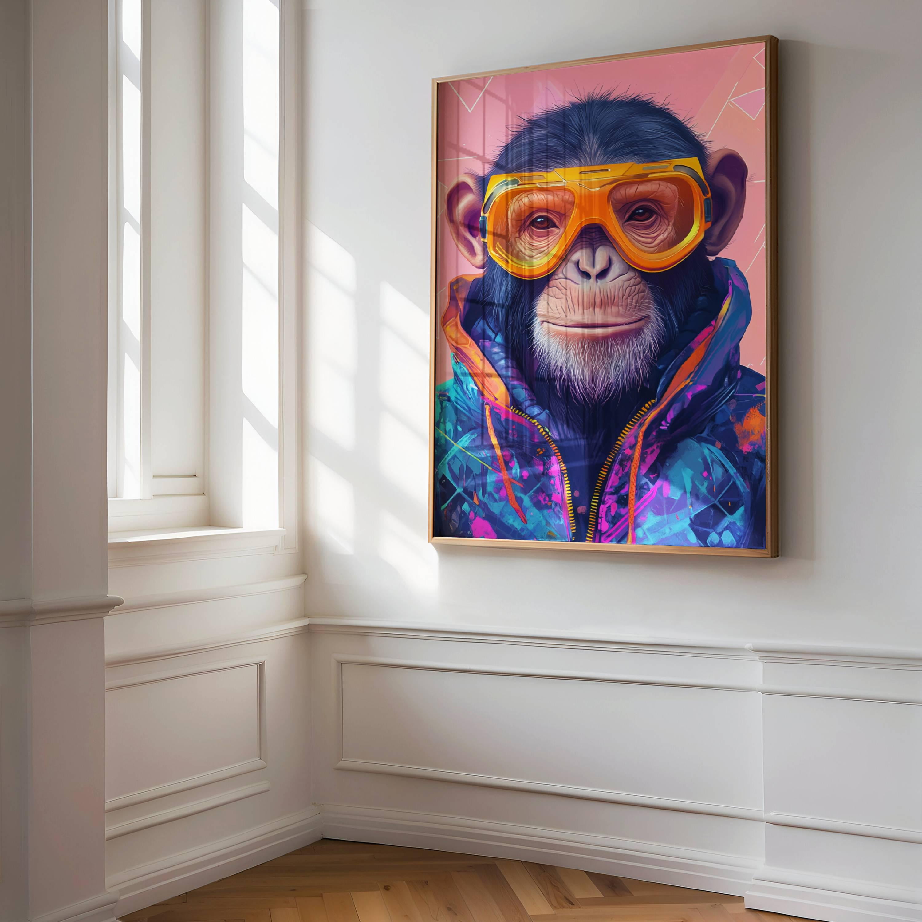 Funky Pink Chimp In Retro Cool Glasses | Vintage Art | Home Wall Decor ...
