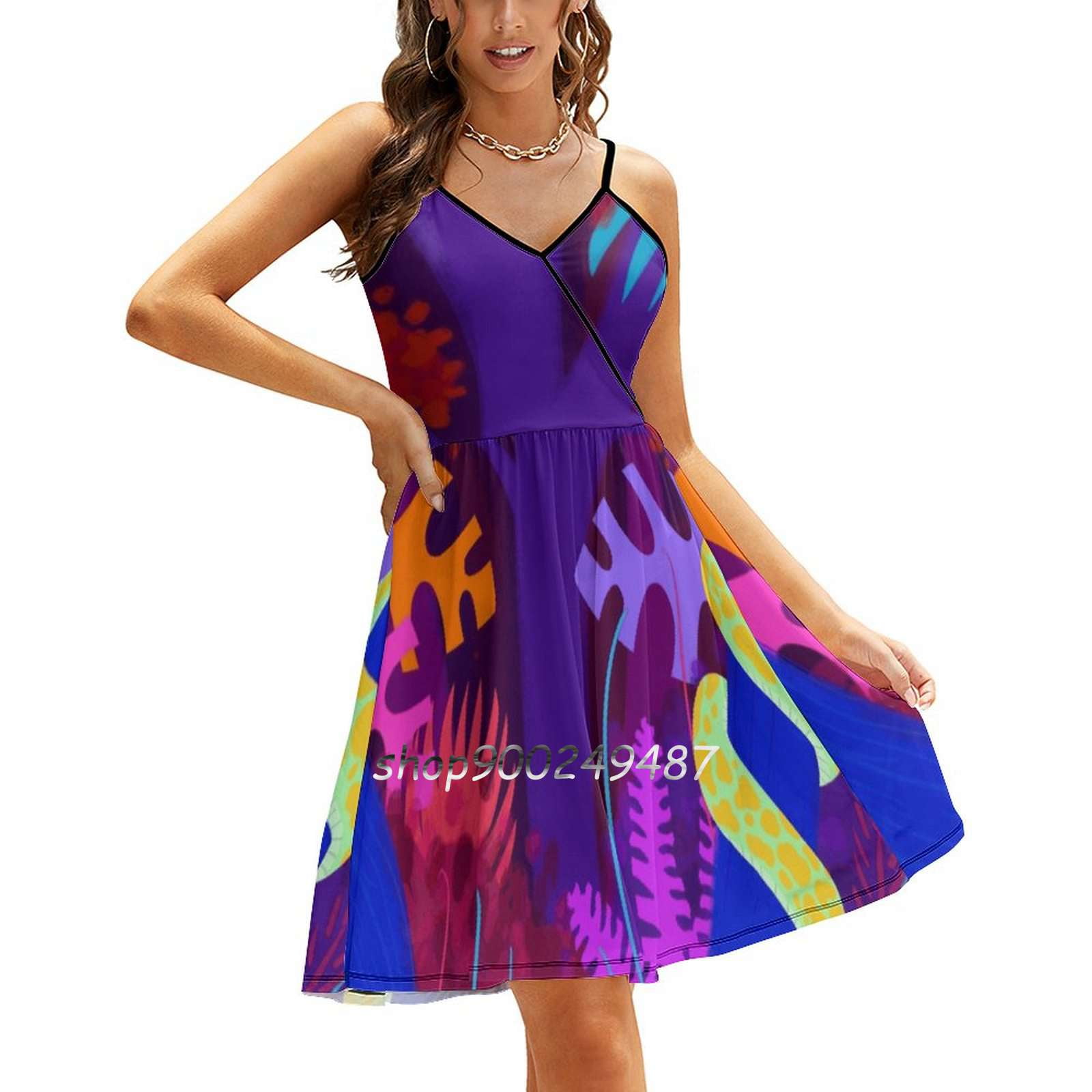 Funky Python Square Neck Dress Sweet Summer Dress Women Elegant Halter Print Dress Boa Snake ...