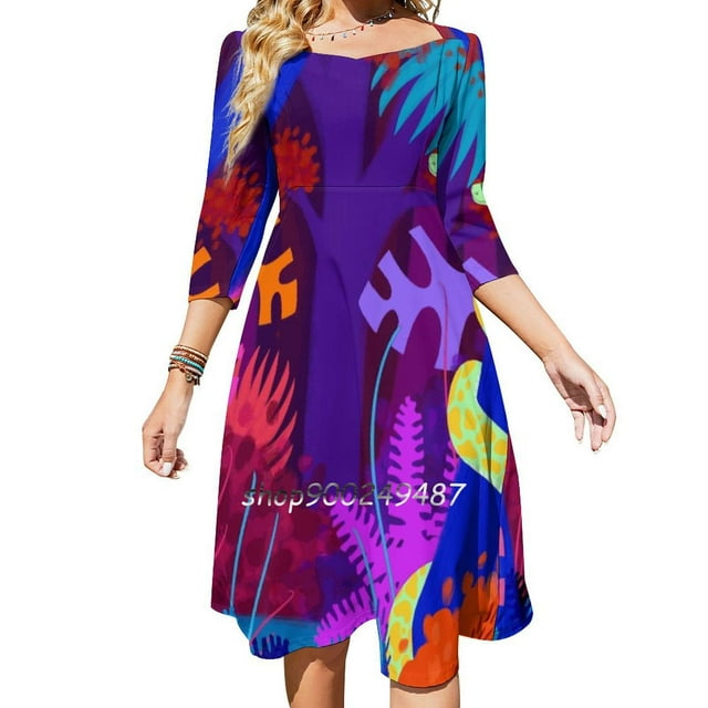 Funky Python Square Neck Dress Sweet Summer Dress Women Elegant Halter ...