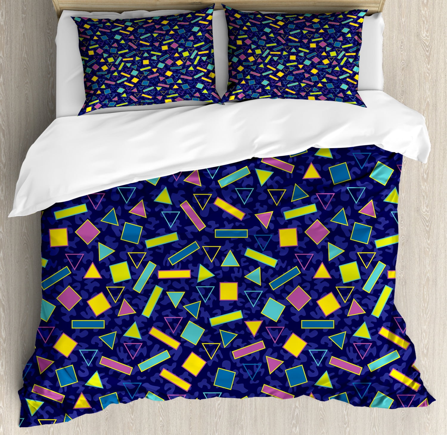 Funky Queen Size Duvet Cover Set, Retro 80`s Memphis Fashion Style ...