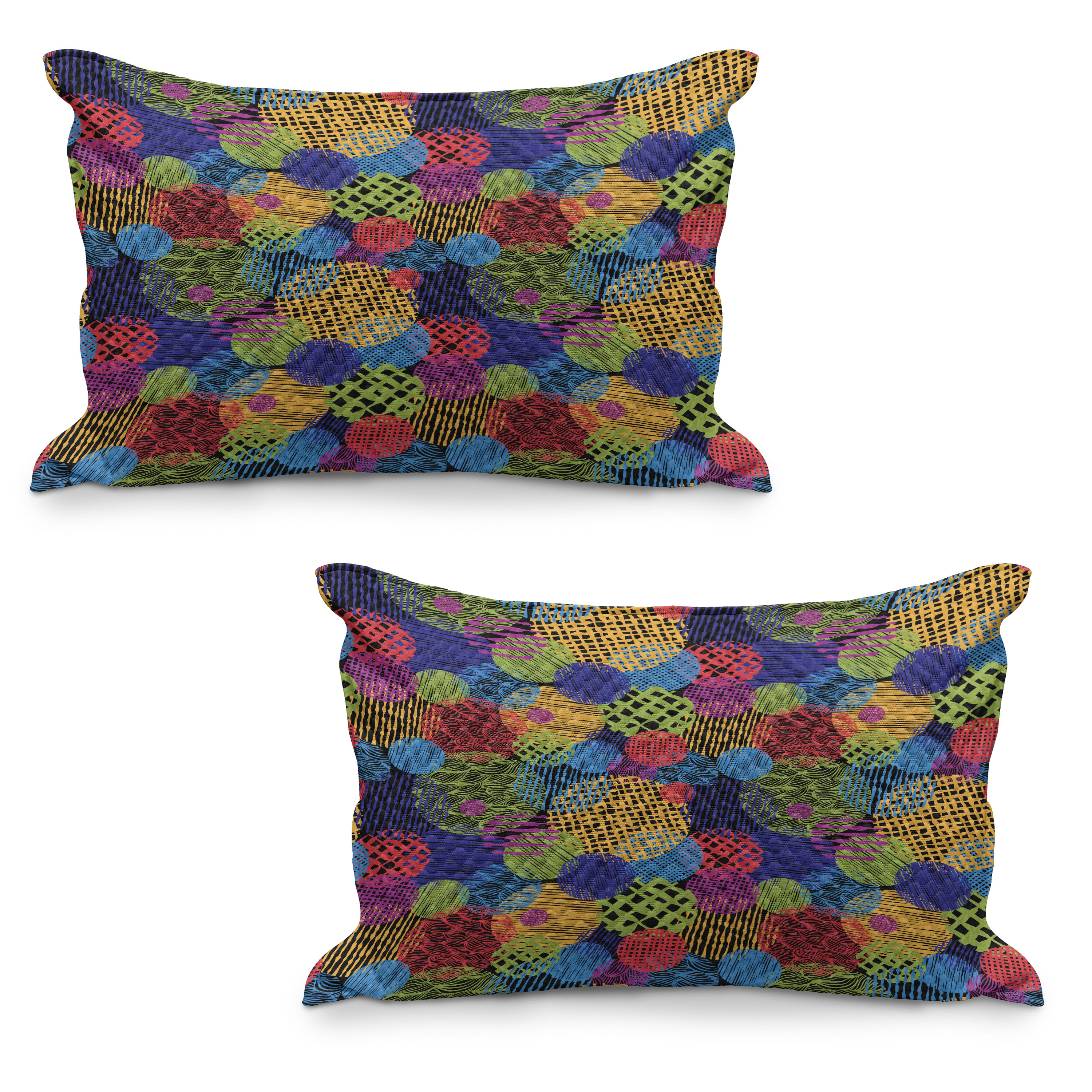 Funky Quilted Pillowcover Set of 2, Grunge Murky Sketchy Geometric ...