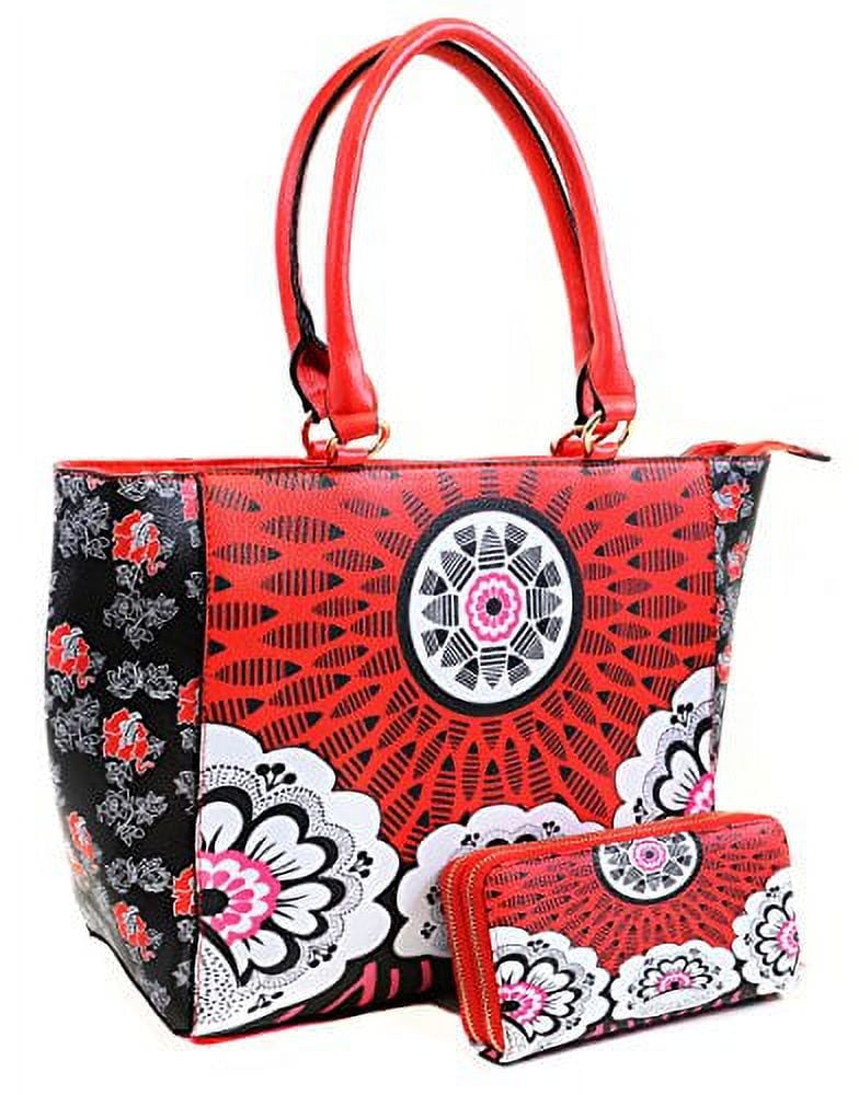 Funky Red Floral Boho Chic Oversized Faux Leather Handbag Purse ...