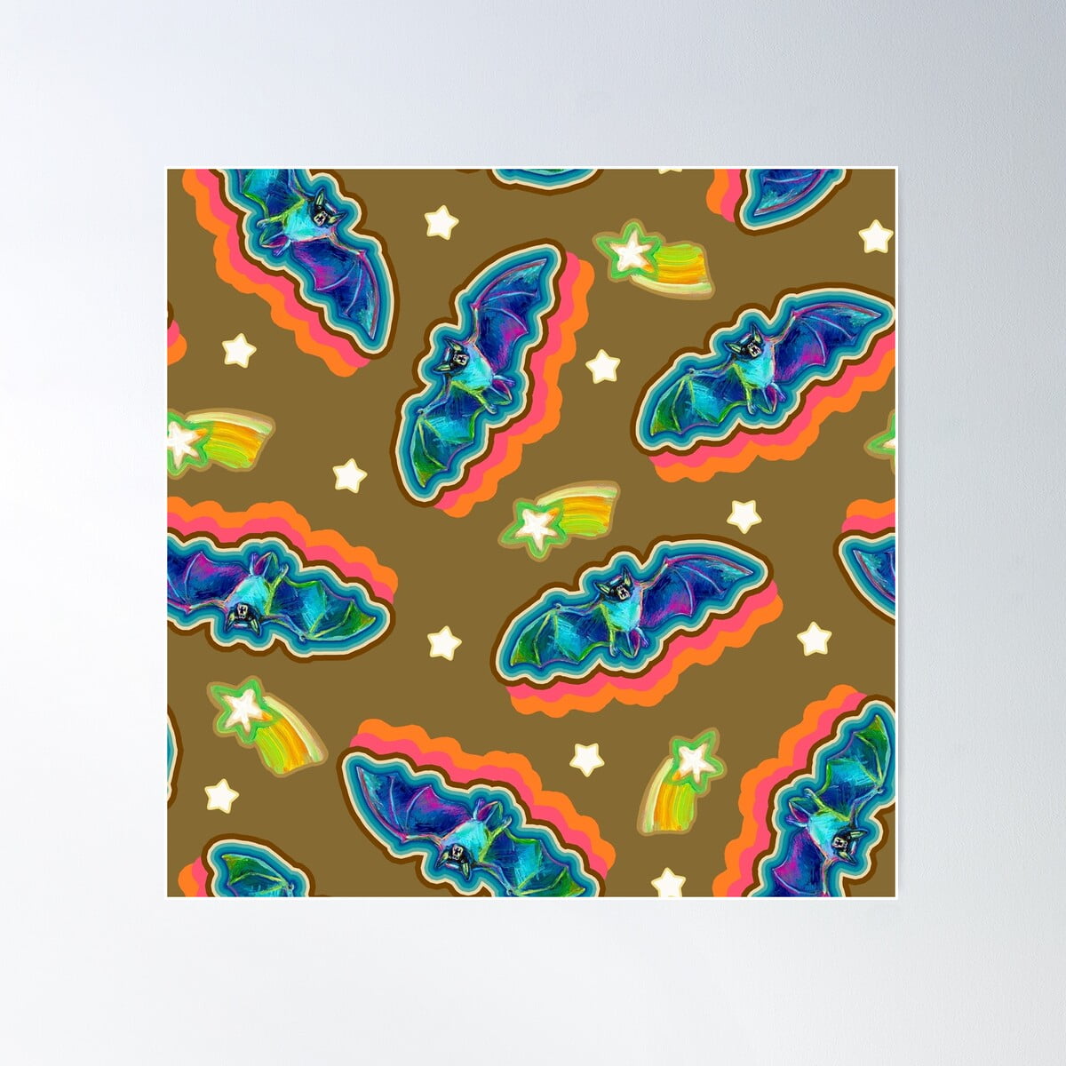 Funky Retro Mini Bat Pattern By Robert Phelps Poster Wall Art, Modern ...