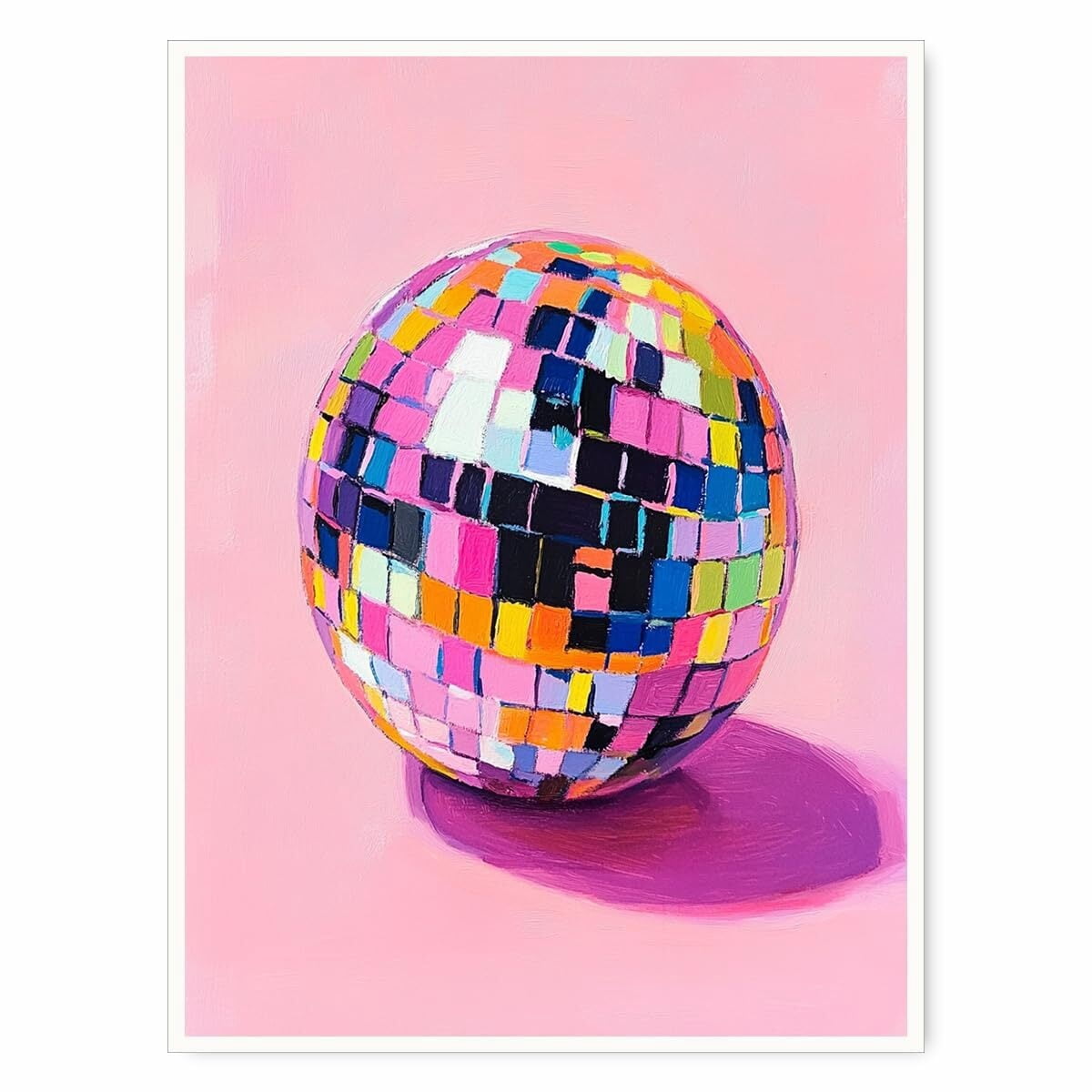 Funky Silver Disco Ball Wall Art Pastel Pink Mirrorball Canvas Trendy ...