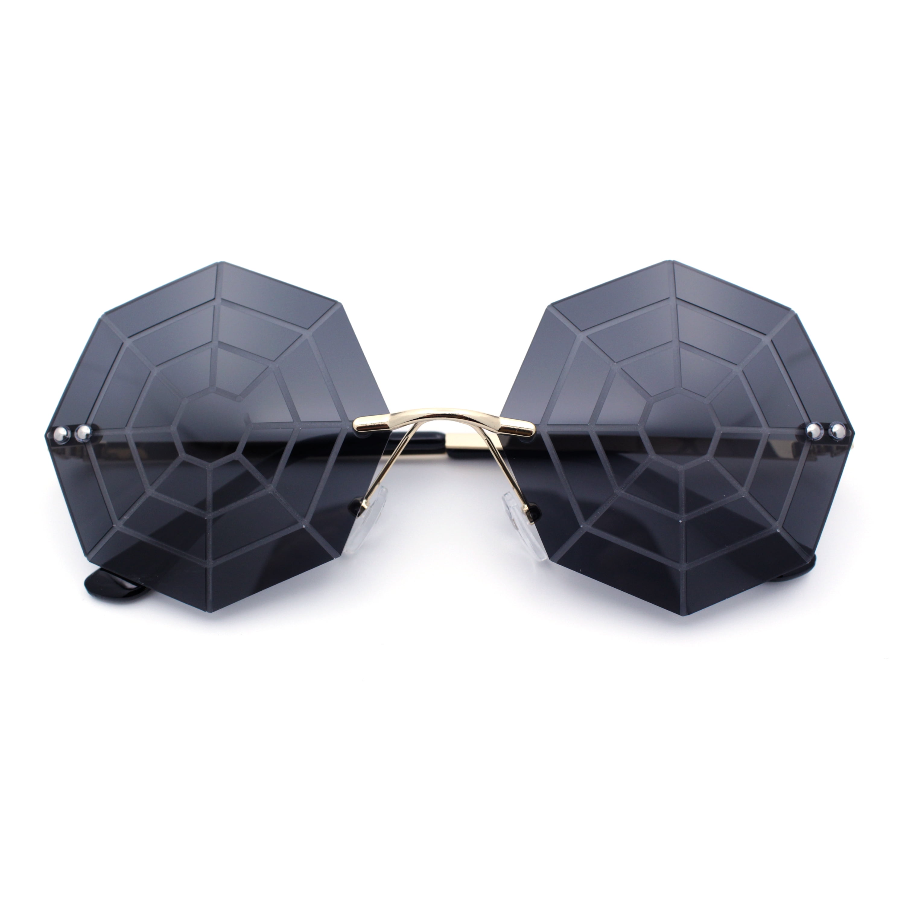 Funky Spider Web Octagon Rimless Gothic Halloween Party Sunglasses Gold ...