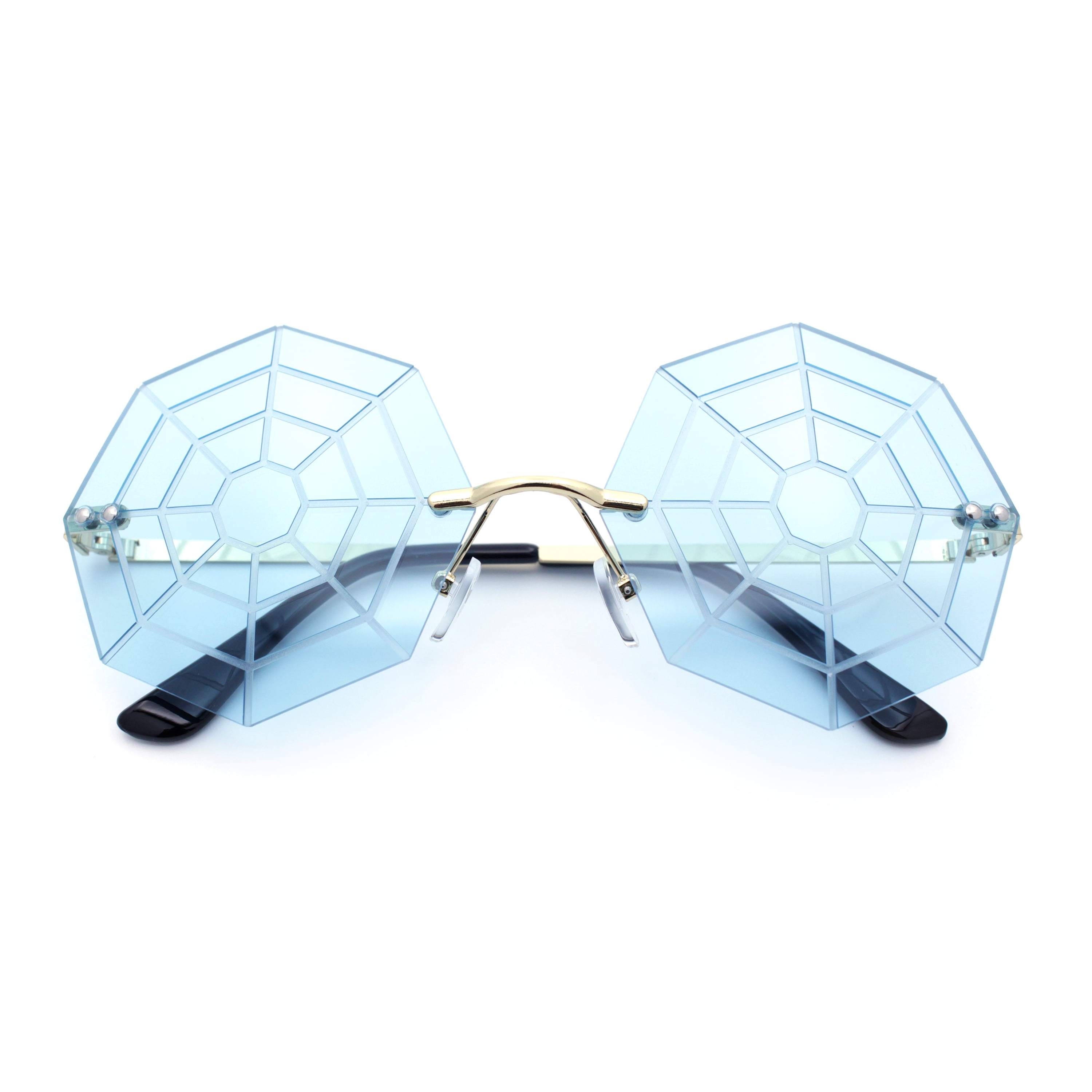Funky Spider Web Octagon Rimless Gothic Halloween Party Sunglasses Gold ...