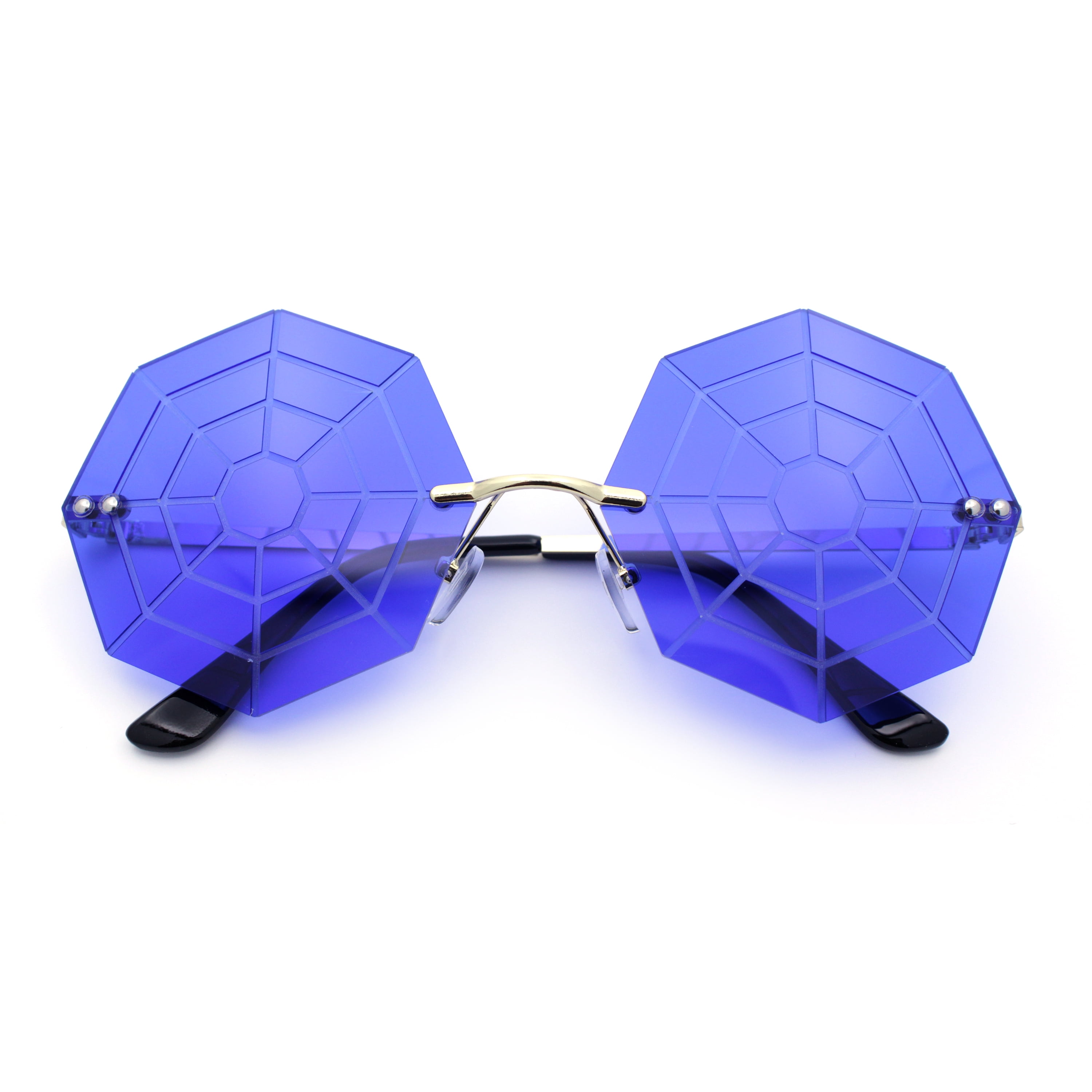 Funky Spider Web Octagon Rimless Gothic Halloween Party Sunglasses Gold ...