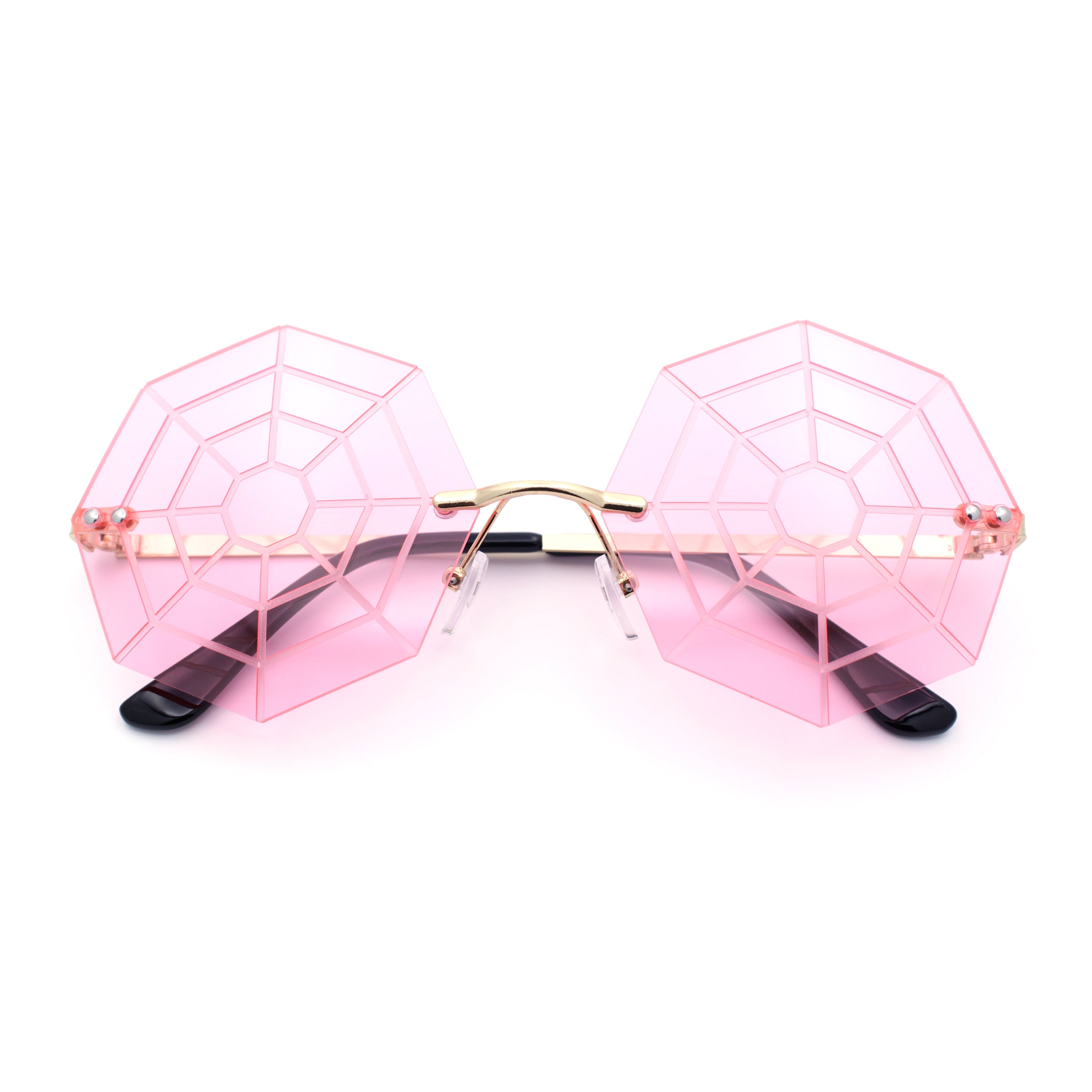 Funky Spider Web Octagon Rimless Gothic Halloween Party Sunglasses Gold ...