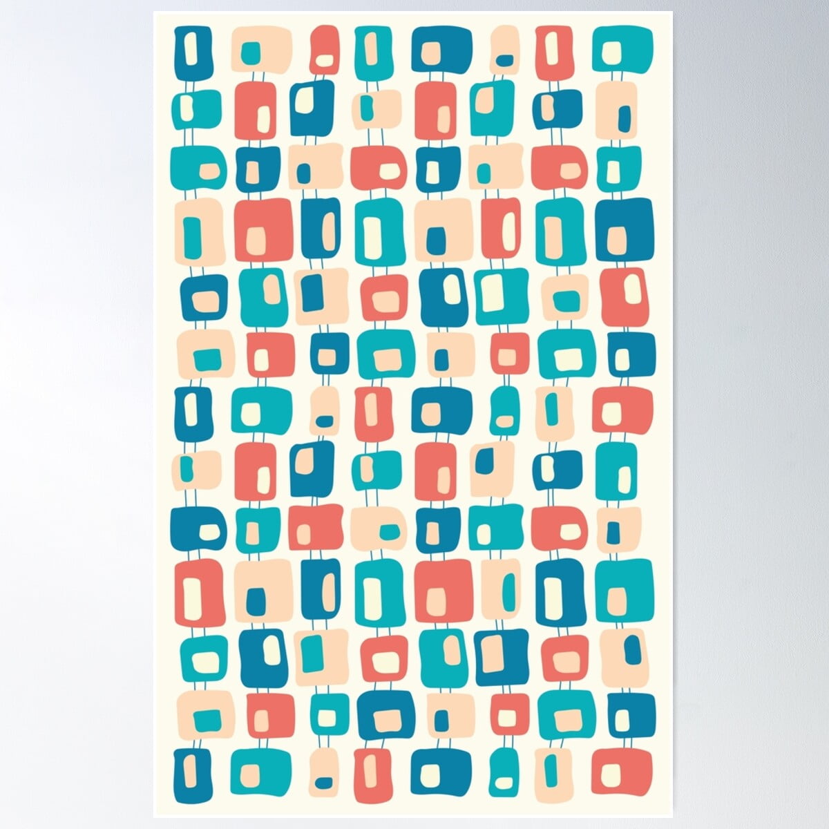 Funky Squares Retro Pattern Celadon Blue Poster Wall Art, Modern Wall ...