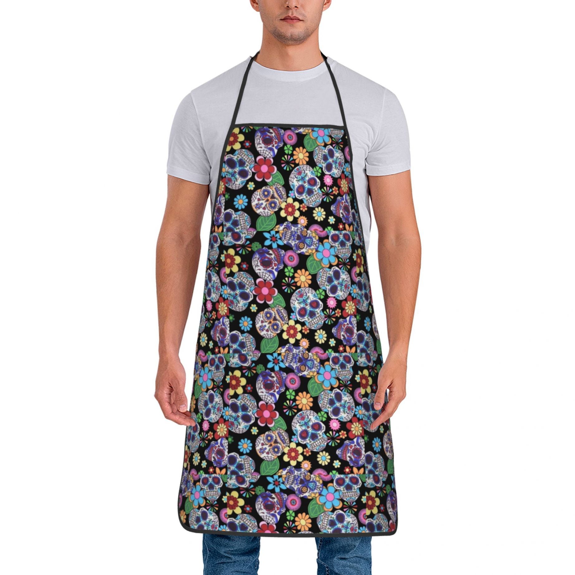Funky Sugar Skull Aprons for Women Men Waterproof Apron Kitchen Chef ...