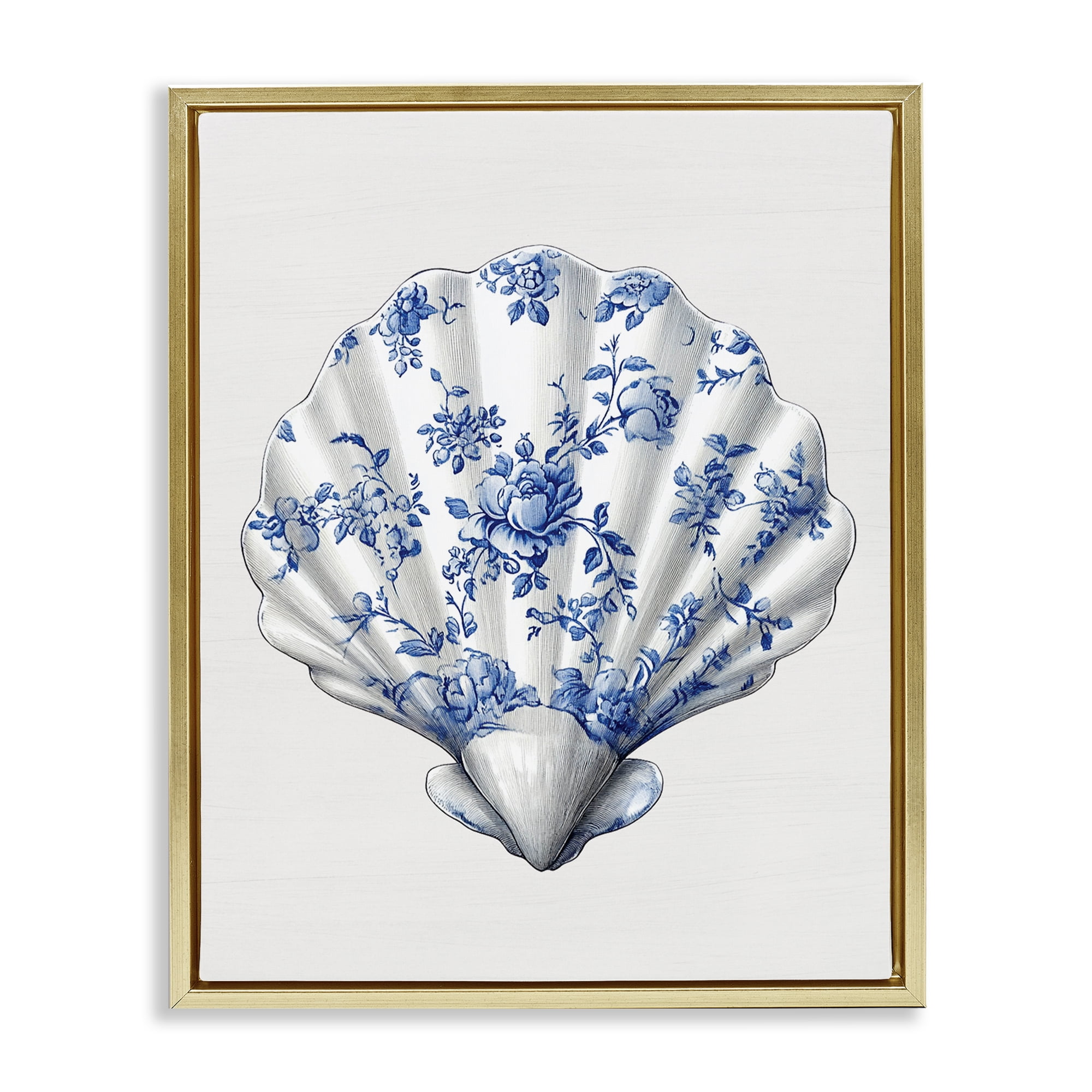 Funky Toile Seashell Gold Framed Floater Canvas Wall Art, design by ...
