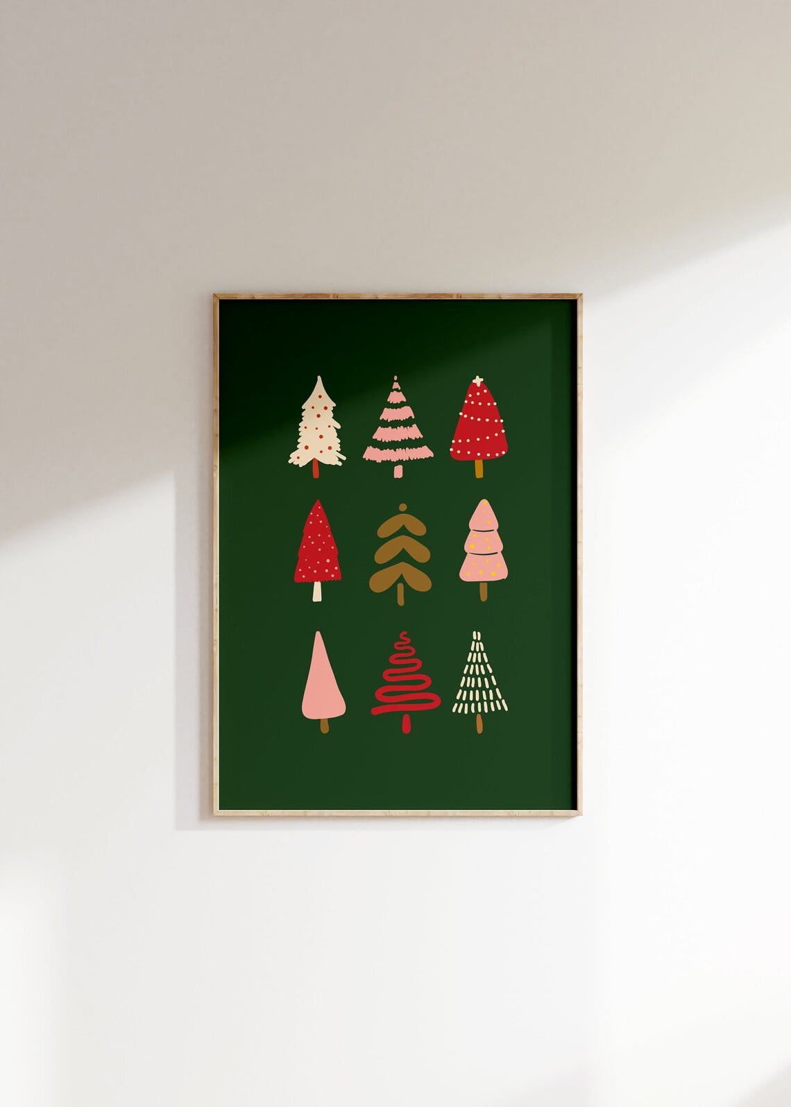 Funky Trees Print • Green Retro Xmas Wall Decor • Winter Groovy Pine ...