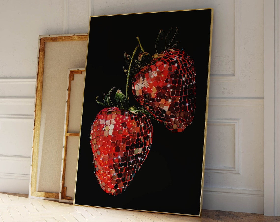Funky Wall Art Dorm Print Strawberry Home Decor, Aesthetic Wall Art ...