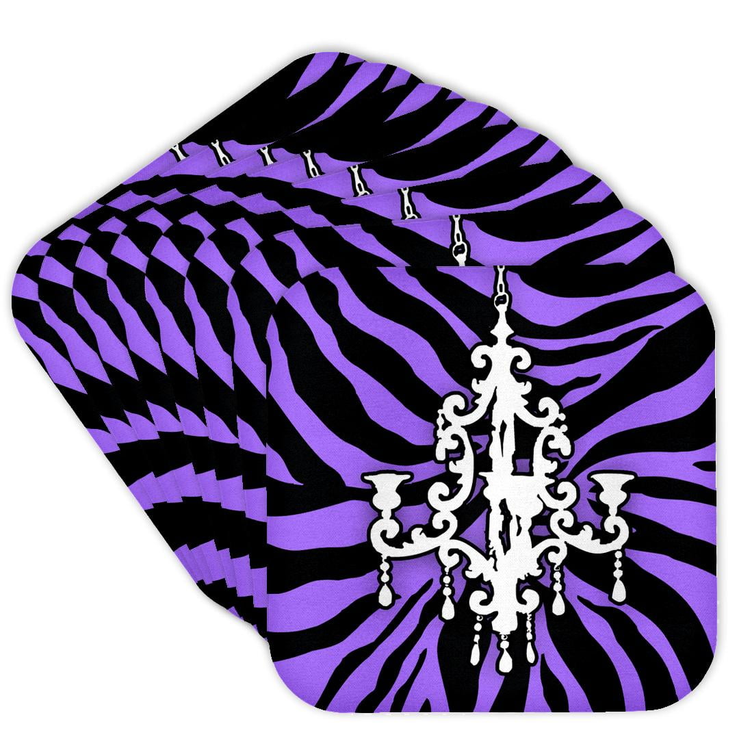 3dRose, Funky purple zebra print with chic white chandelier, Set of 8 ...