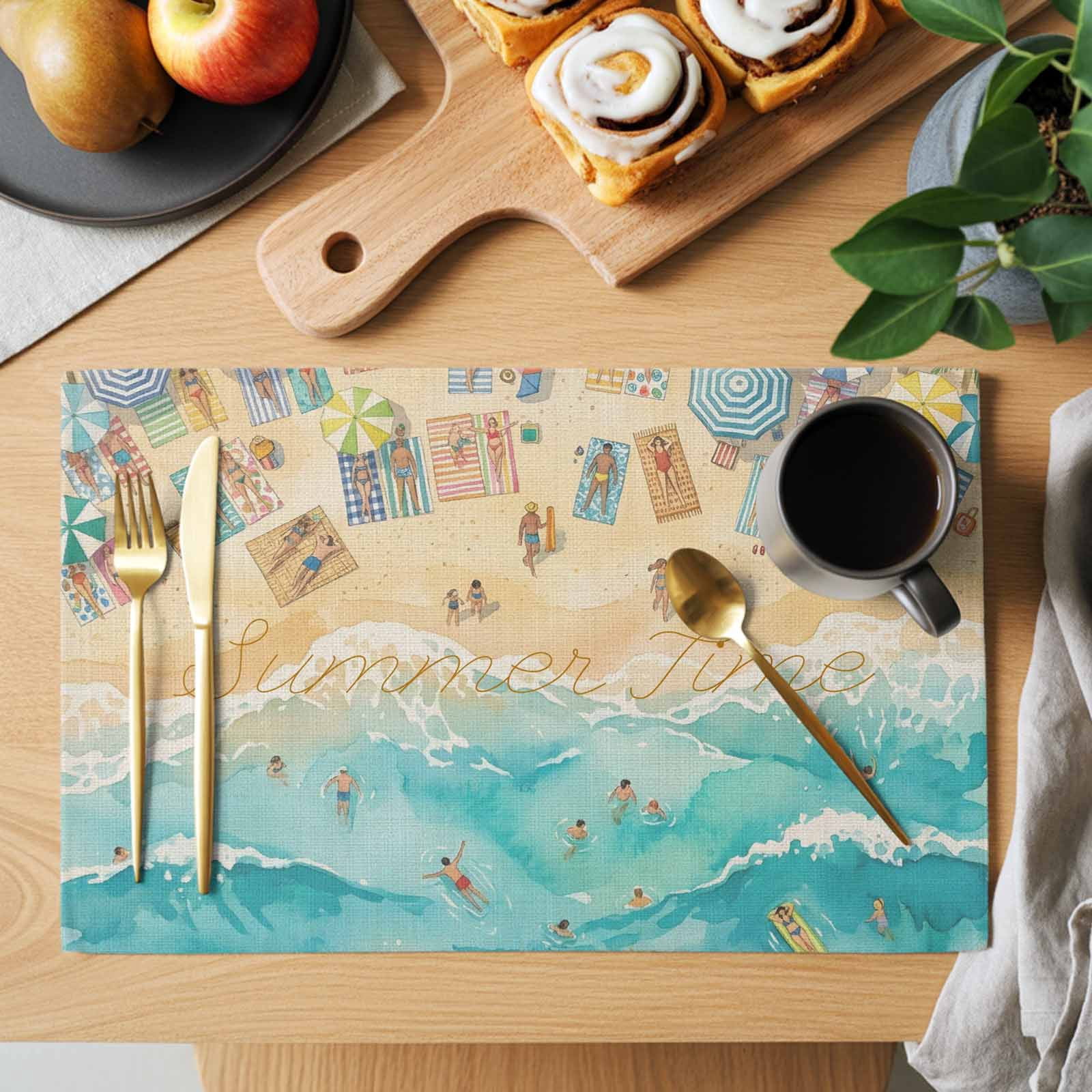 FunkyHome Summer Time Placemats Set of 1, Beach Ocean Waves Coastal Sun ...