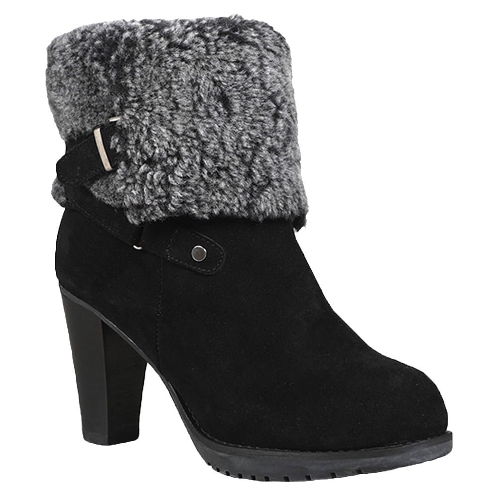 Funkymomkey Women’s Winter High Heel Boots Mid Calf Chunky Heel Warm ...