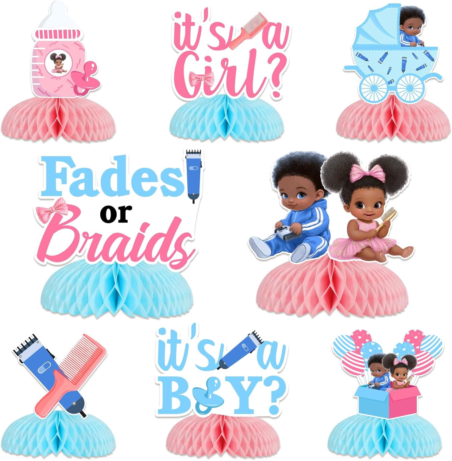 Funmemoir 8pcs Fades or Braids Honeycomb Centerpiece, Fades or Braids ...