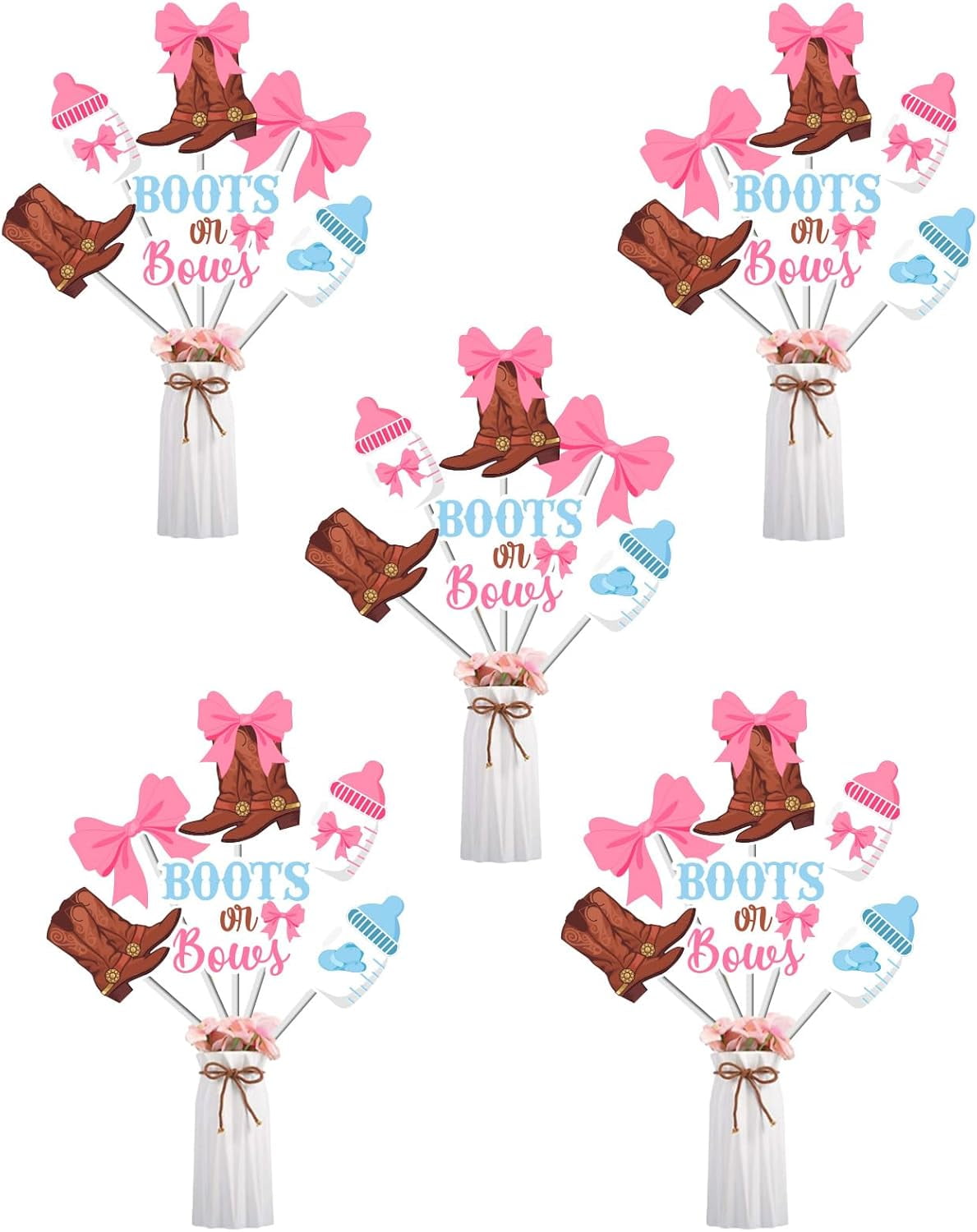 Funmemoir Boots or Bows Gender Reveal Decorations - 24PCS Boots or Bows ...